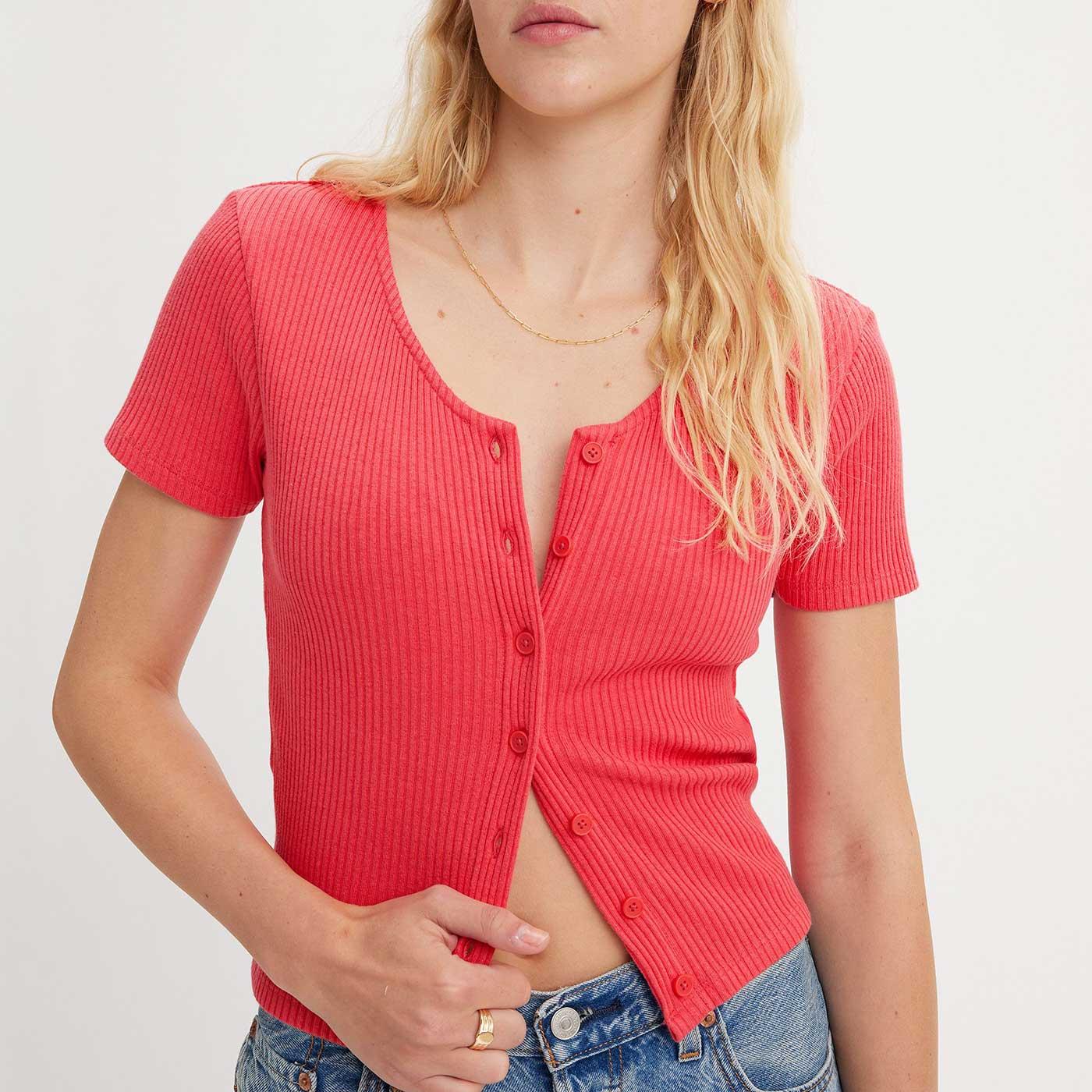 Levi's Monica Retro 90s Textured Coral Red Button Through Top