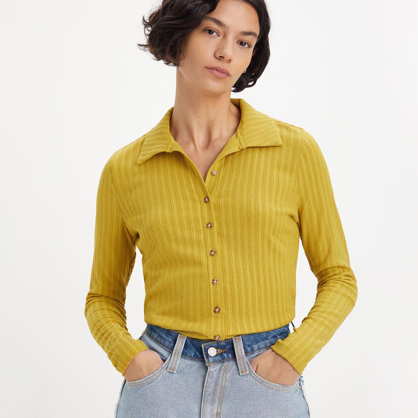 Levi's® Prima Retro Button Up Ribbed Knit Shirt in Golden Olive