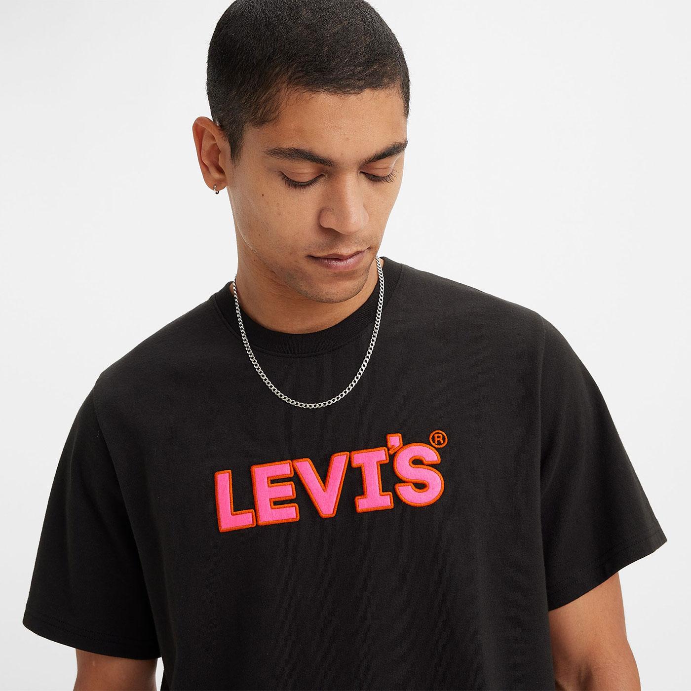 Levi's Retro Relaxed Fit Crew Neck Logo Jersey T-shirt in Caviar