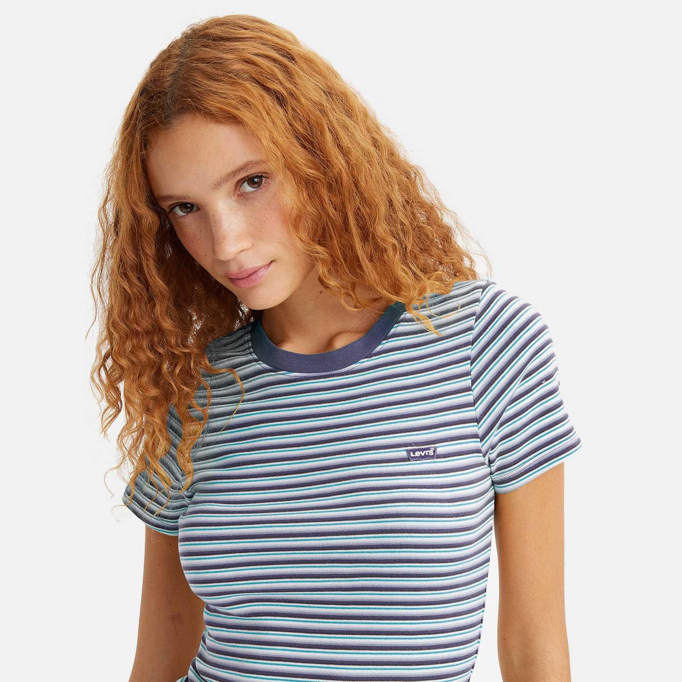 Levi's® Women's Retro 90s Striped Rib Baby Tee Coastal Fjord
