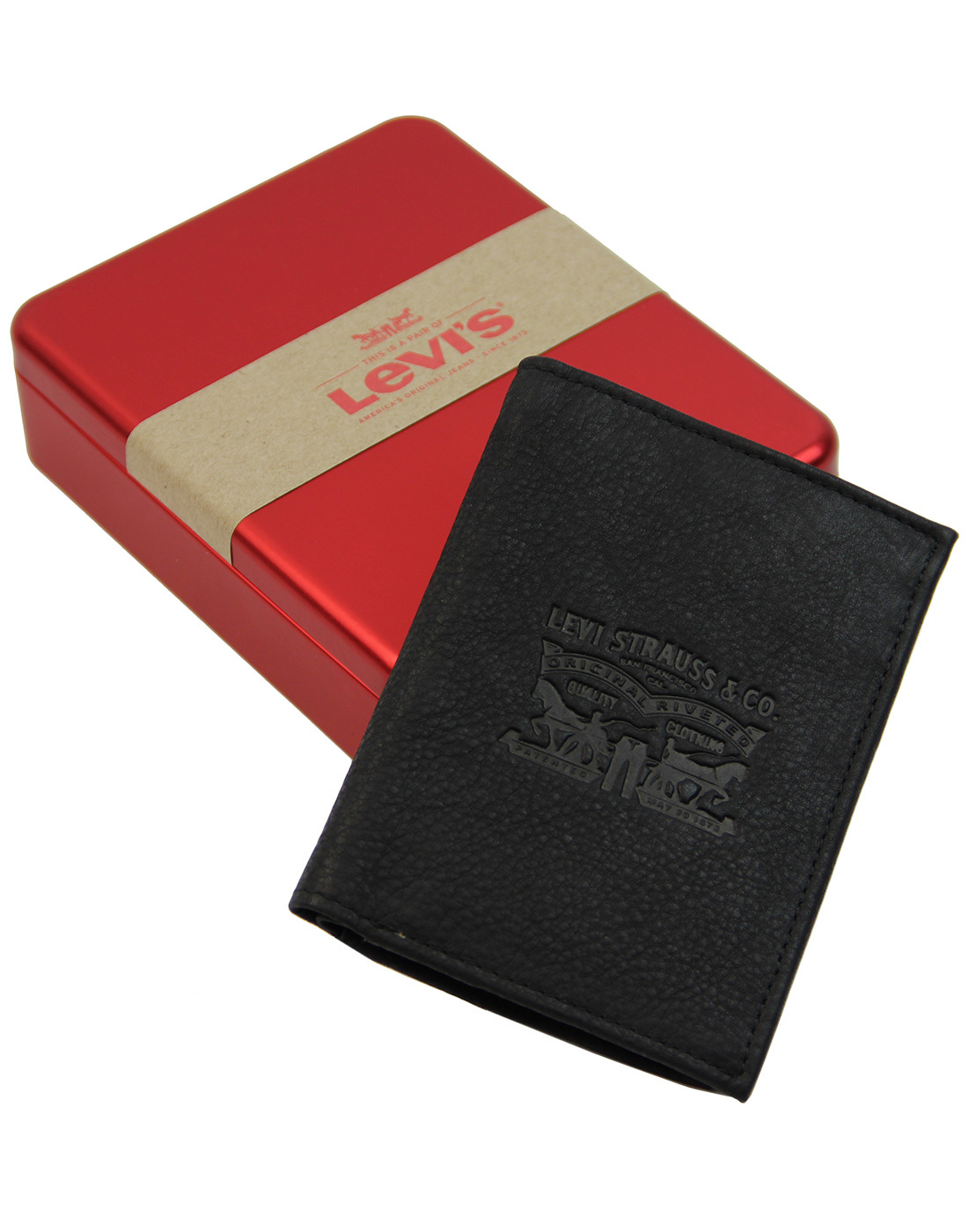 LEVI'S® Retro Trifold Tumbled Leather Wallet in Black