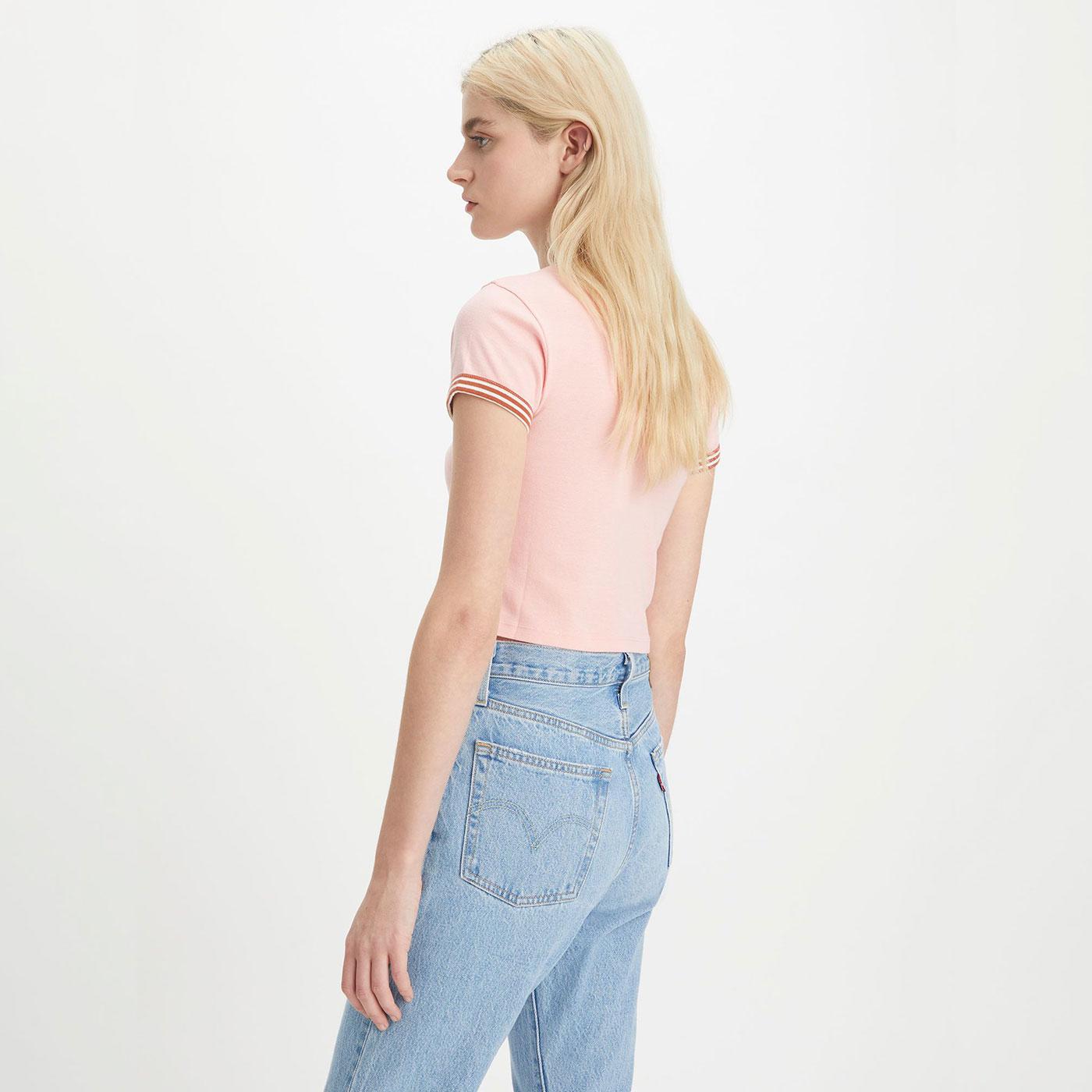 Levi's Women's Graphic Retro Ringer Mini Cropped Tee in Pink