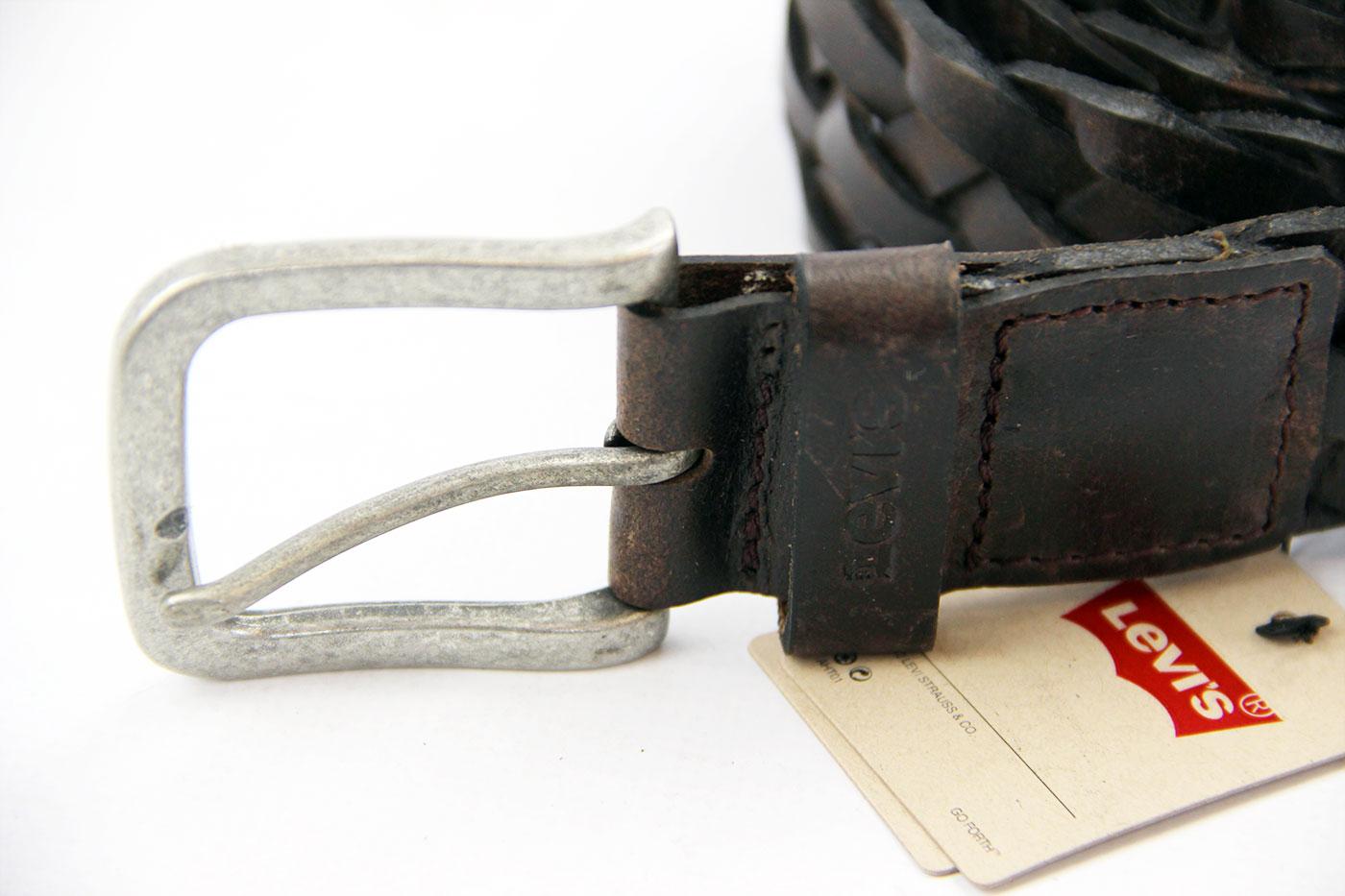 LEVI'S® Retro Mod Leather Weave Vintage Braided Belt Dark Brown