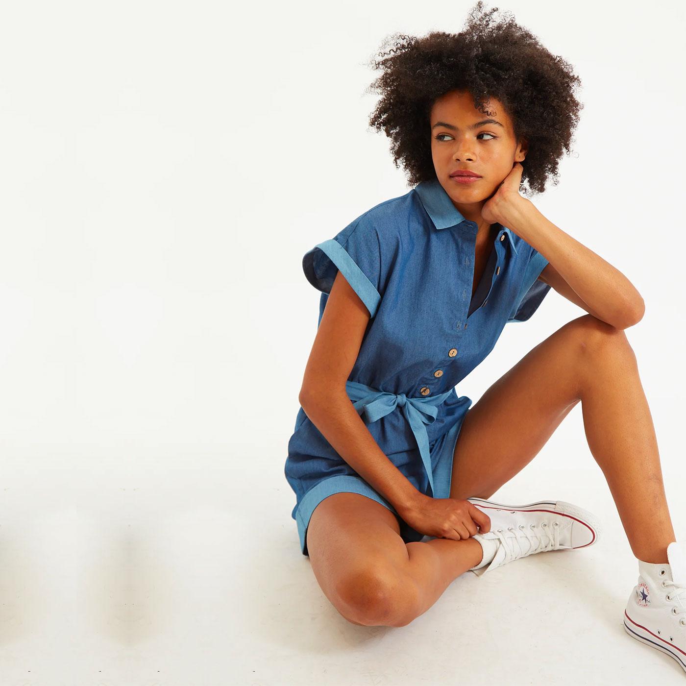 LOUCHE London Retro 50s Addie Double Denim Playsuit in Blue