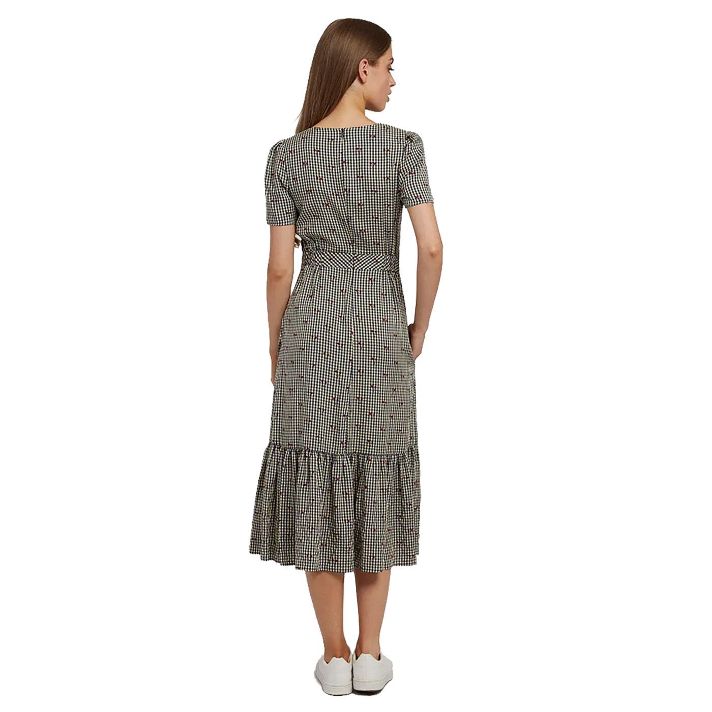 LOUCHE Aimee Retro 50s Cherry Check Midi Dress in Black