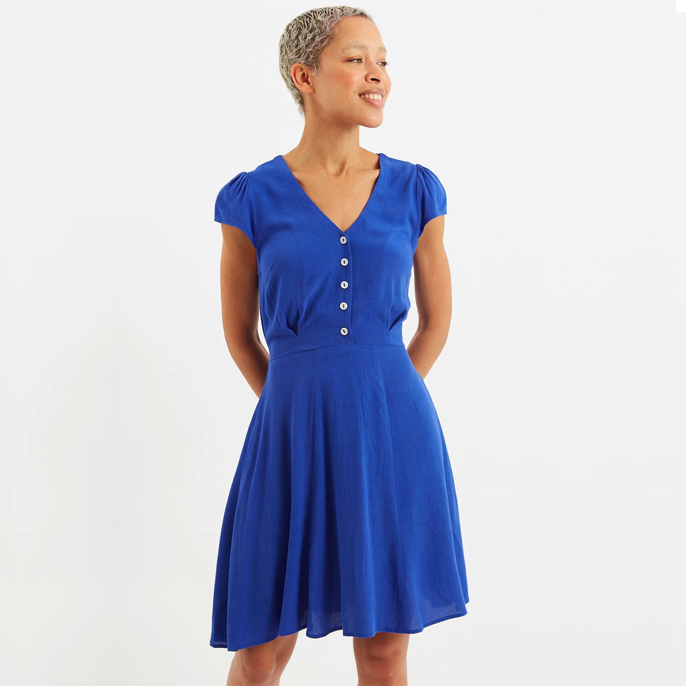 Louche London Cathleen Mini Moss Crepe Tea Dress ultramarine