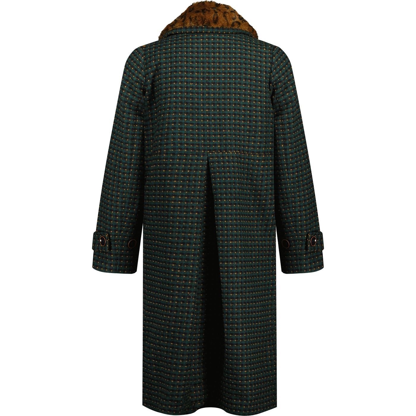 Roskana Louche Retro Cottage Check Midi Coat in Green