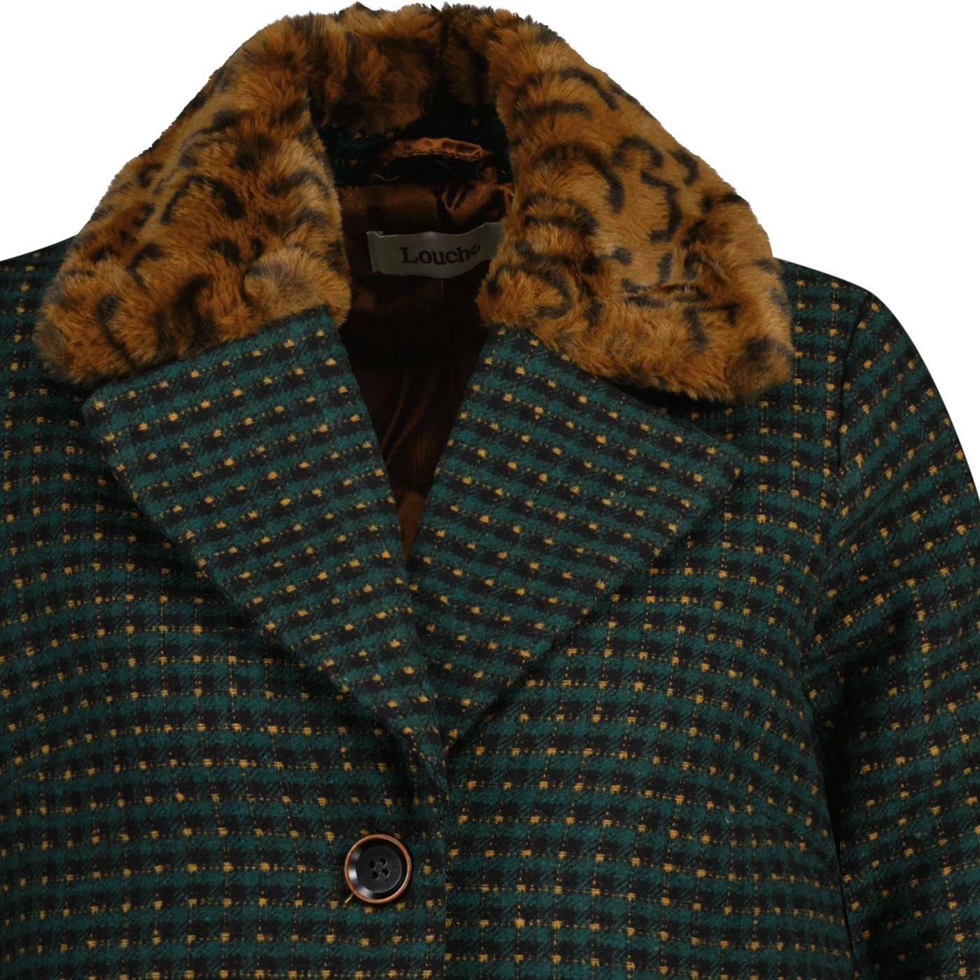 Roskana Louche Retro Cottage Check Midi Coat in Green