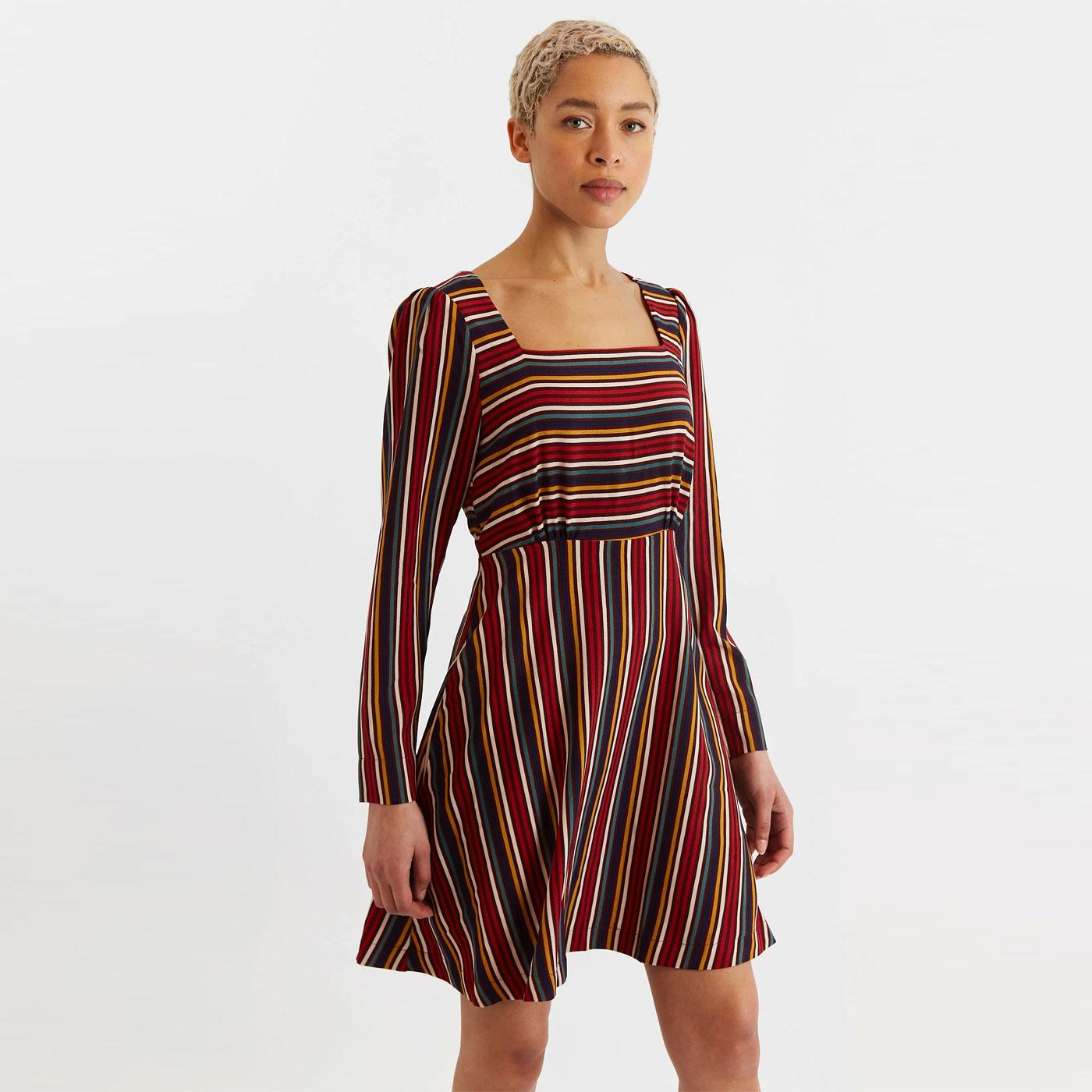 Louche Cossette Retro Winter Stripe Mini Dress in Red