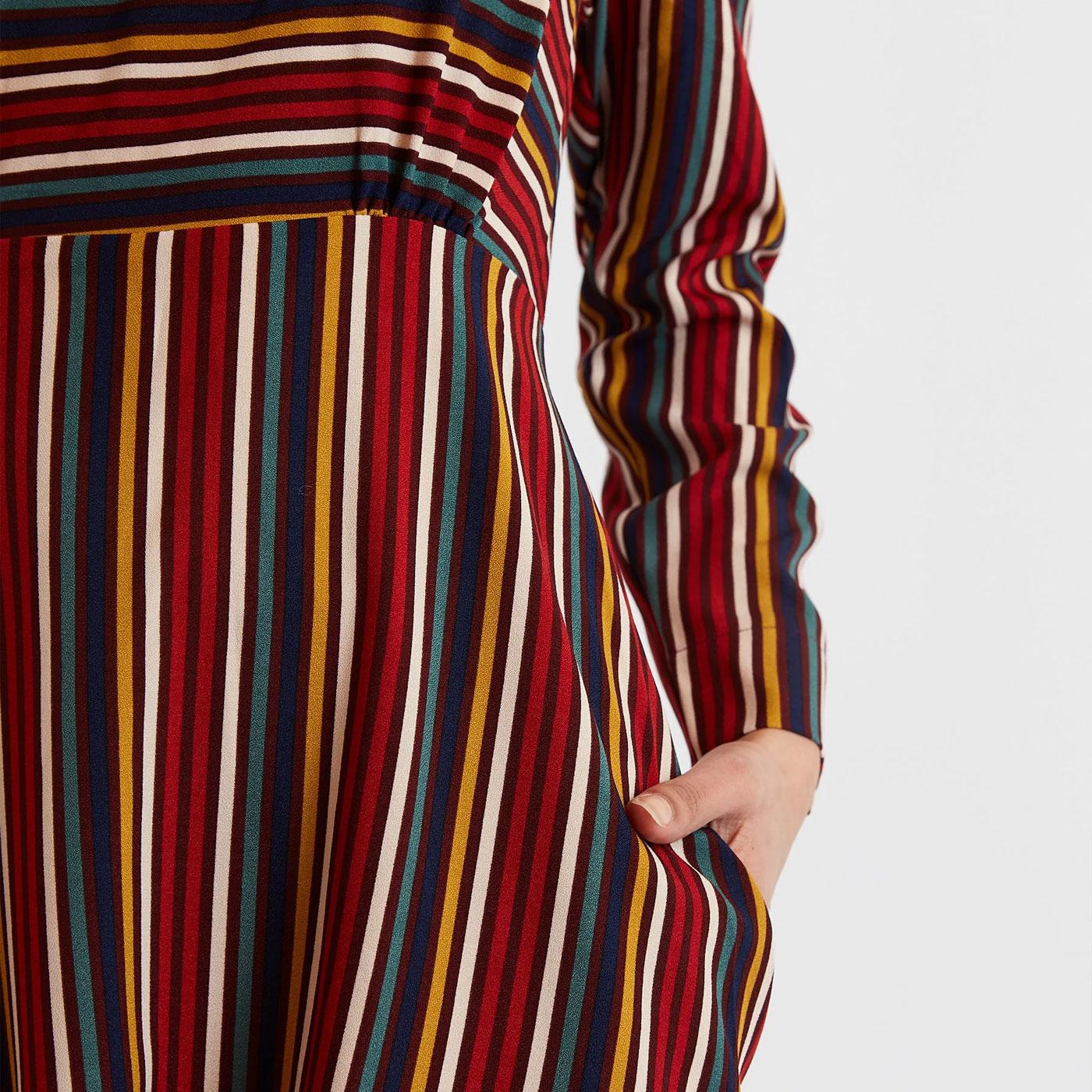 Louche Cossette Retro Winter Stripe Mini Dress in Red