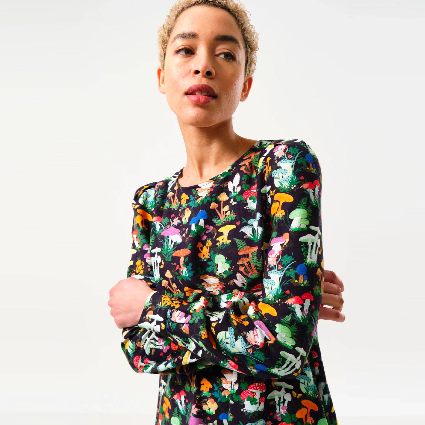 Louche London Didee Toadstool Tales A-line Mini Dress in Black