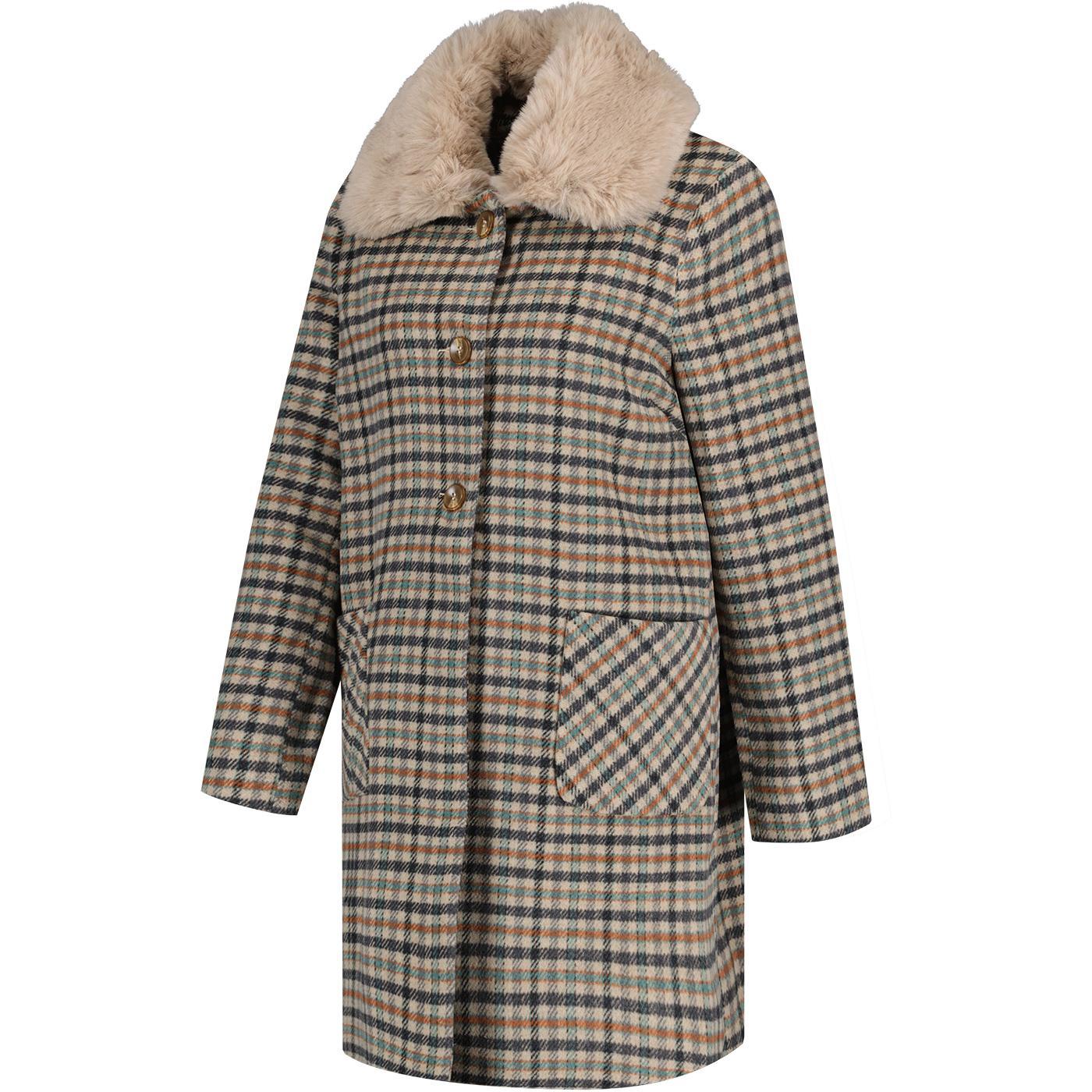 Louche London Dryden Wexford Check Swing Coat in Oatmeal