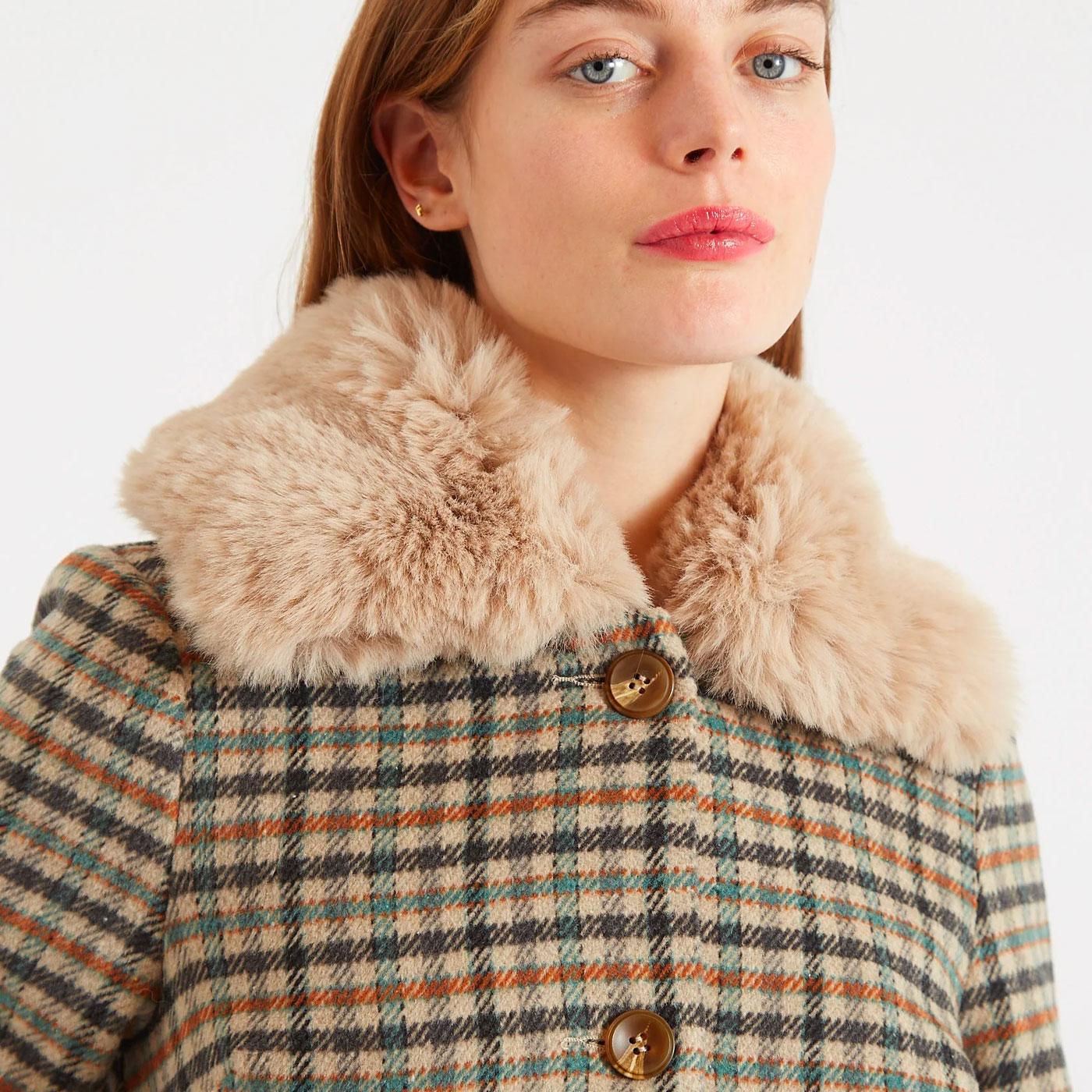 Louche London Dryden Wexford Check Swing Coat in Oatmeal