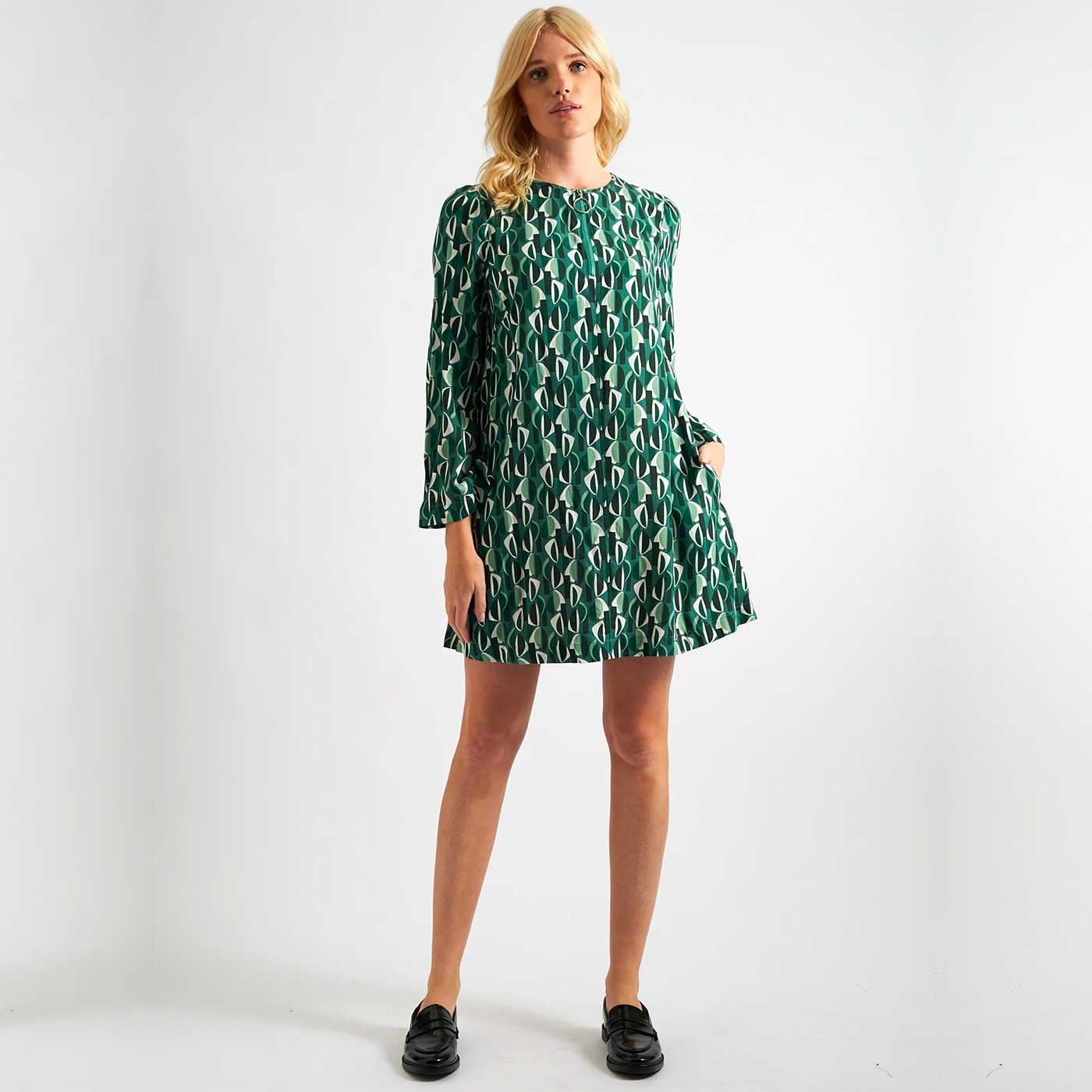 LOUCHE Gwenola Mid Century Retro Print Mini Dress in Green