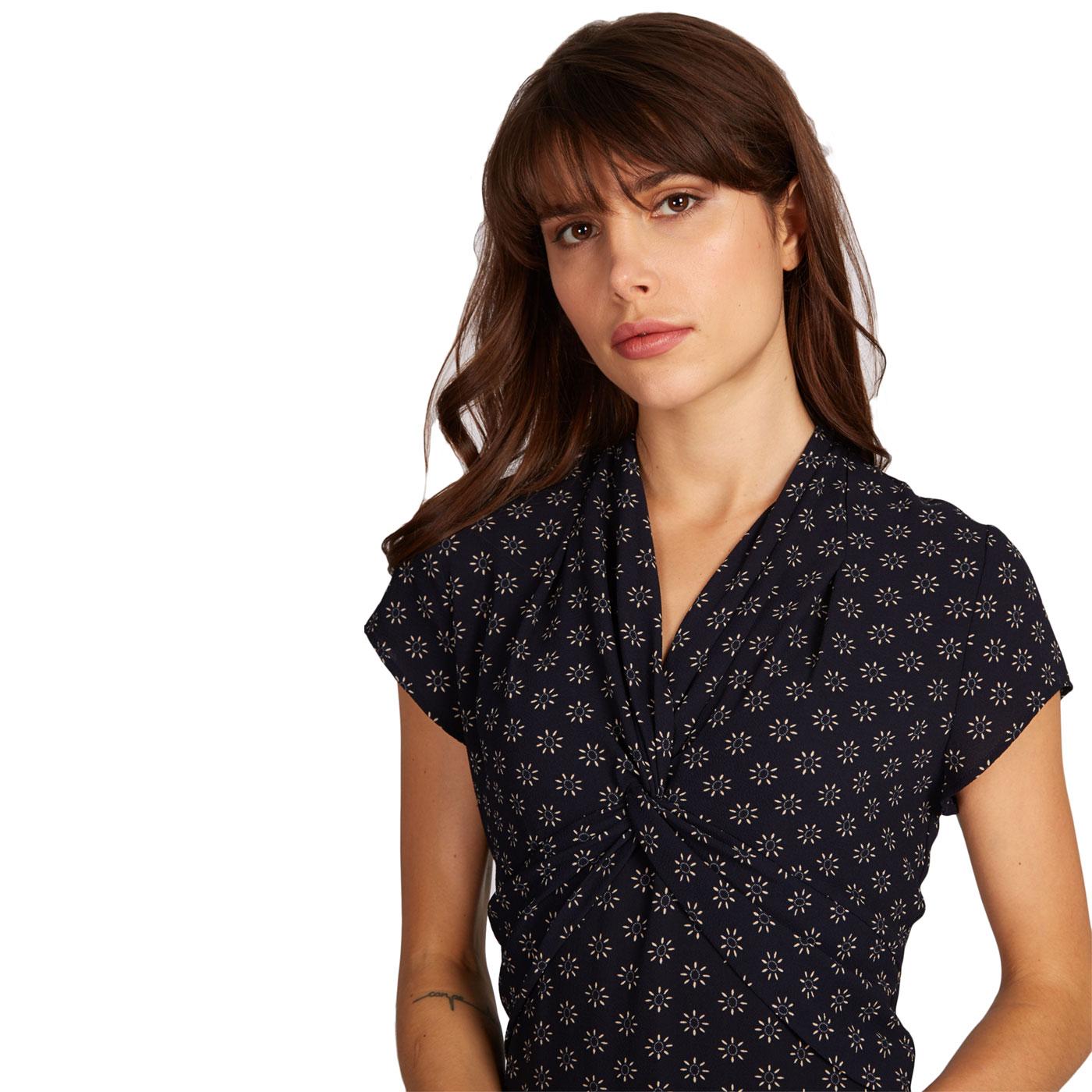 LOUCHE Iseline Vintage Patterned Knot Dress In Navy