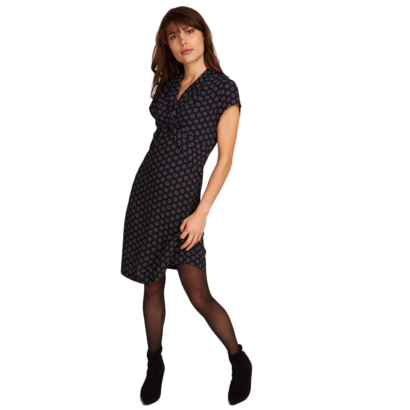 LOUCHE Iseline Vintage Patterned Knot Dress In Navy