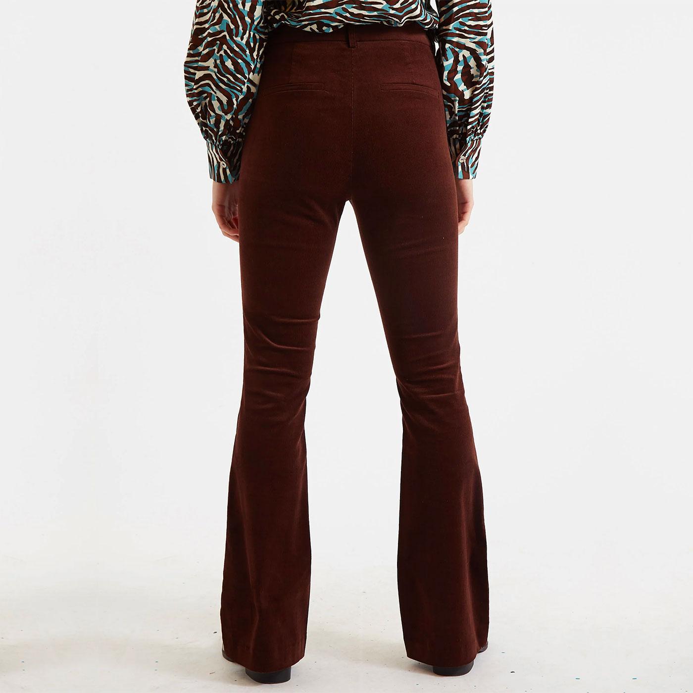Louche London Jayelyn Babycord Flared Trousers in Chocolate