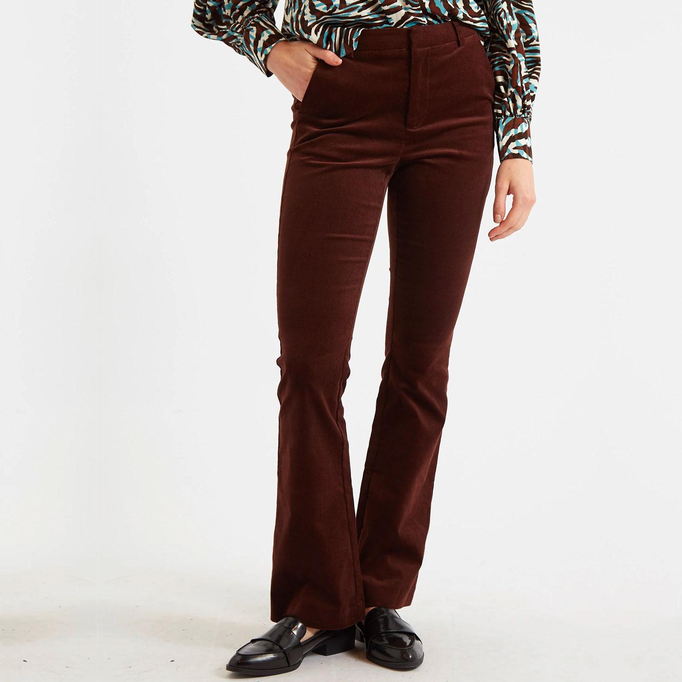Louche London Jayelyn Babycord Flared Trousers in Chocolate