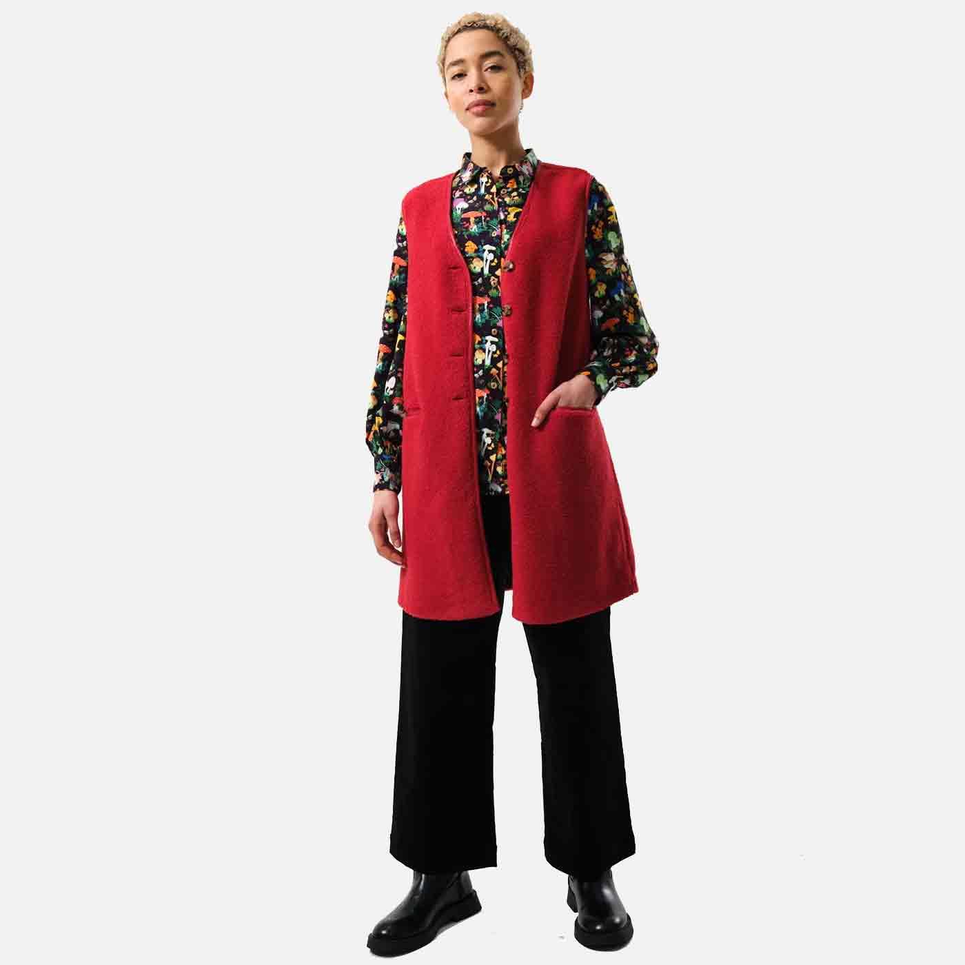 Louche London Cathel-Borg Retro 60s Longline Waistcoat in Red
