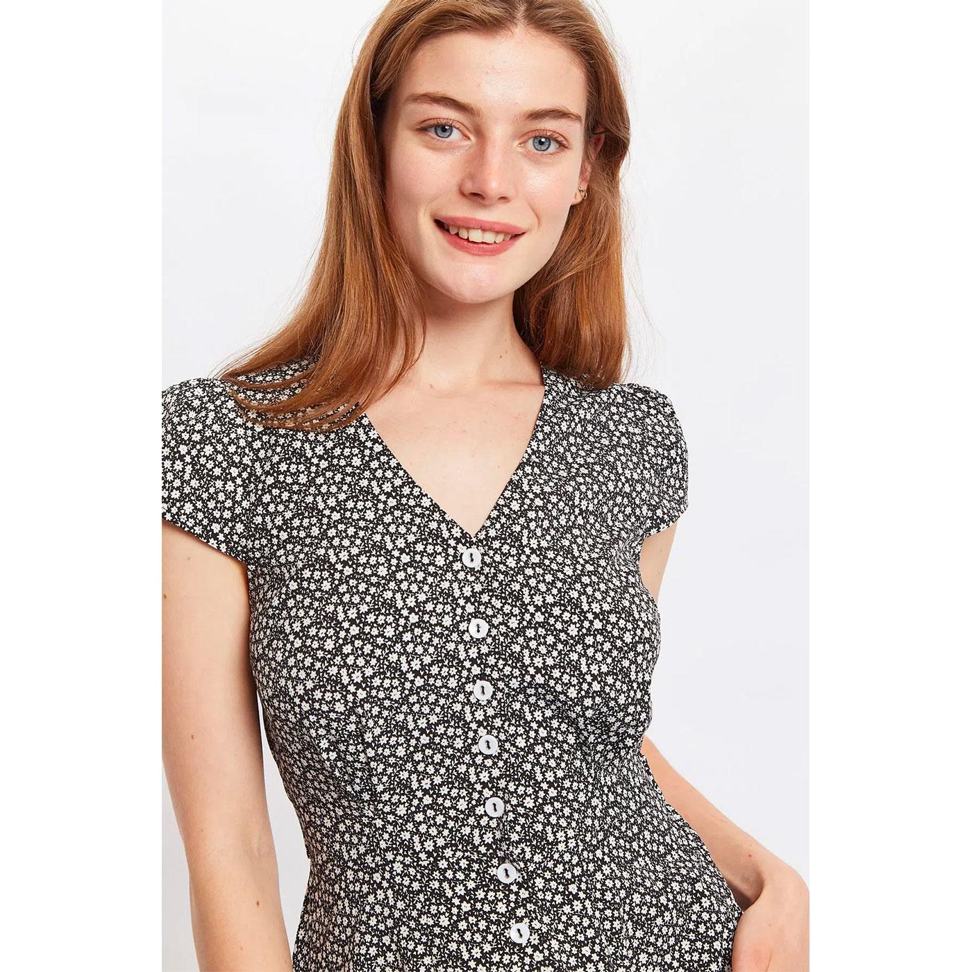 LOUCHE Cathy Retro 60s Candy Bud Midi Tea Dress in Black