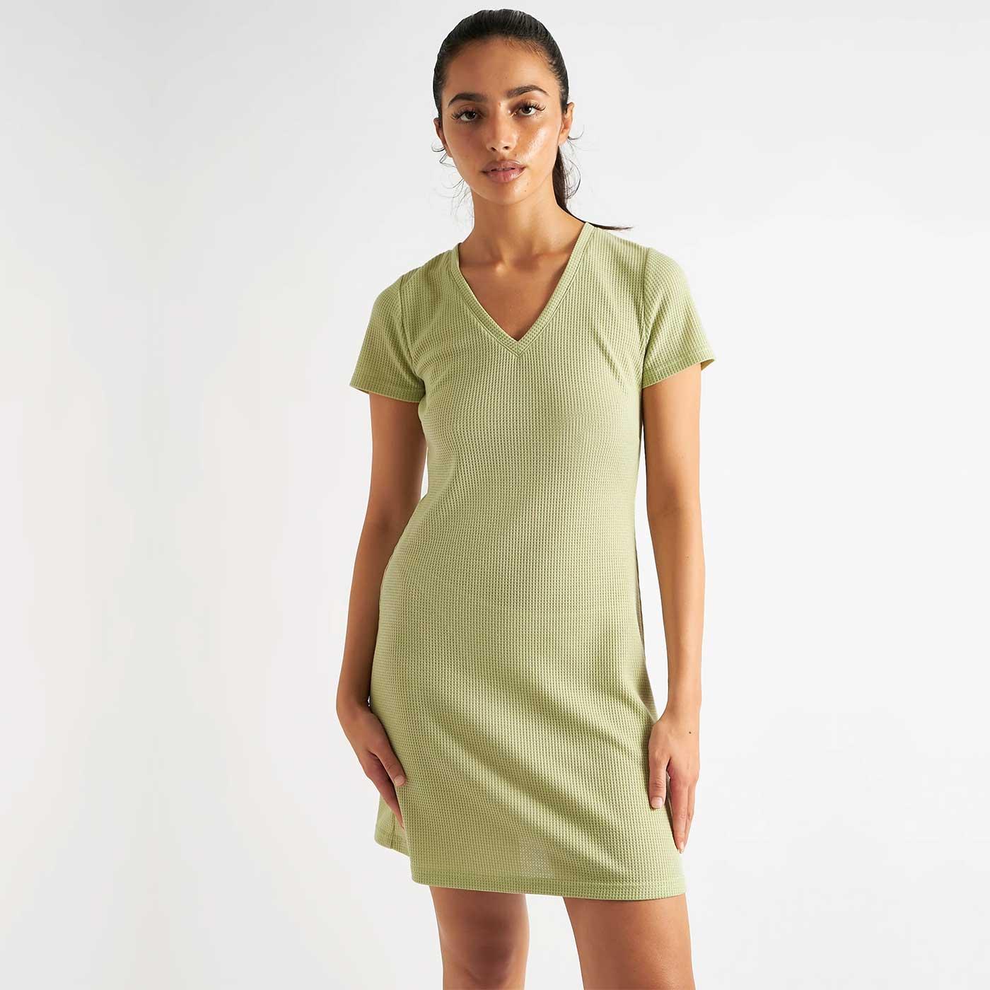 Louche London Sam Waffle Knit V-neck Mini Dress in Pistachio
