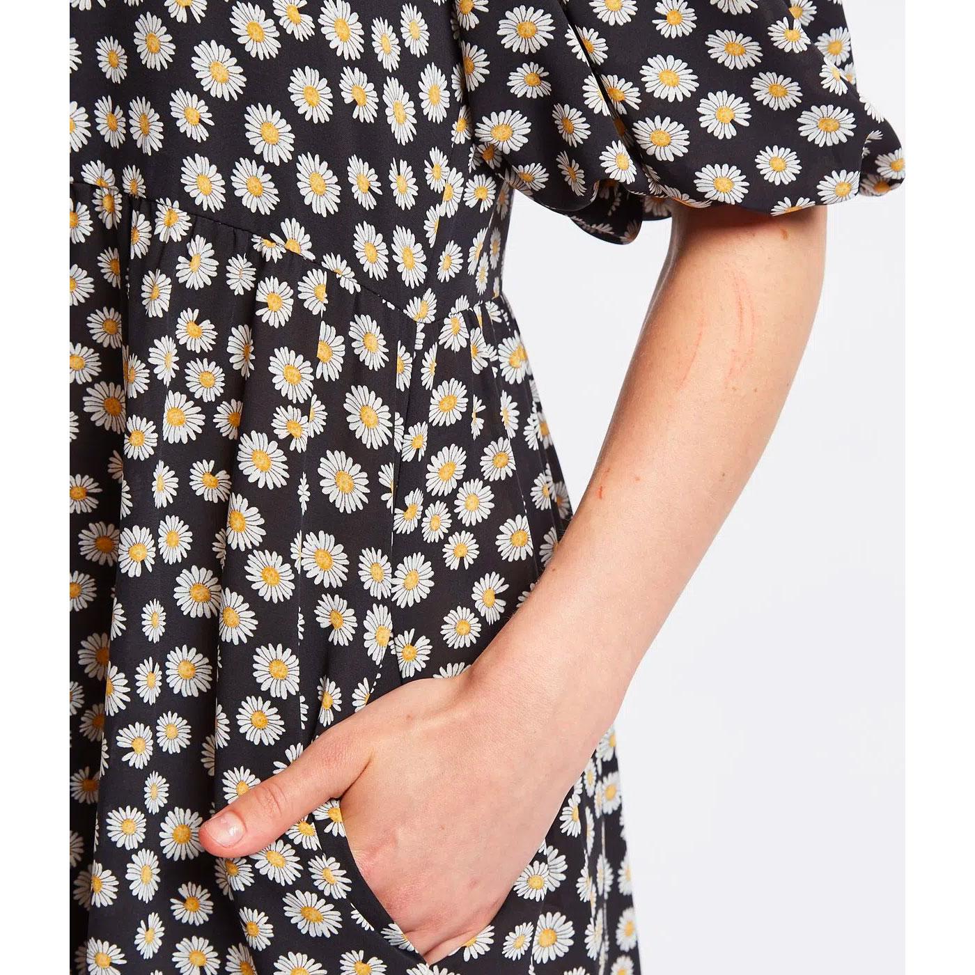 LOUCHE LONDON Nacera Retro Daisy Dancer Mini Dress in Black