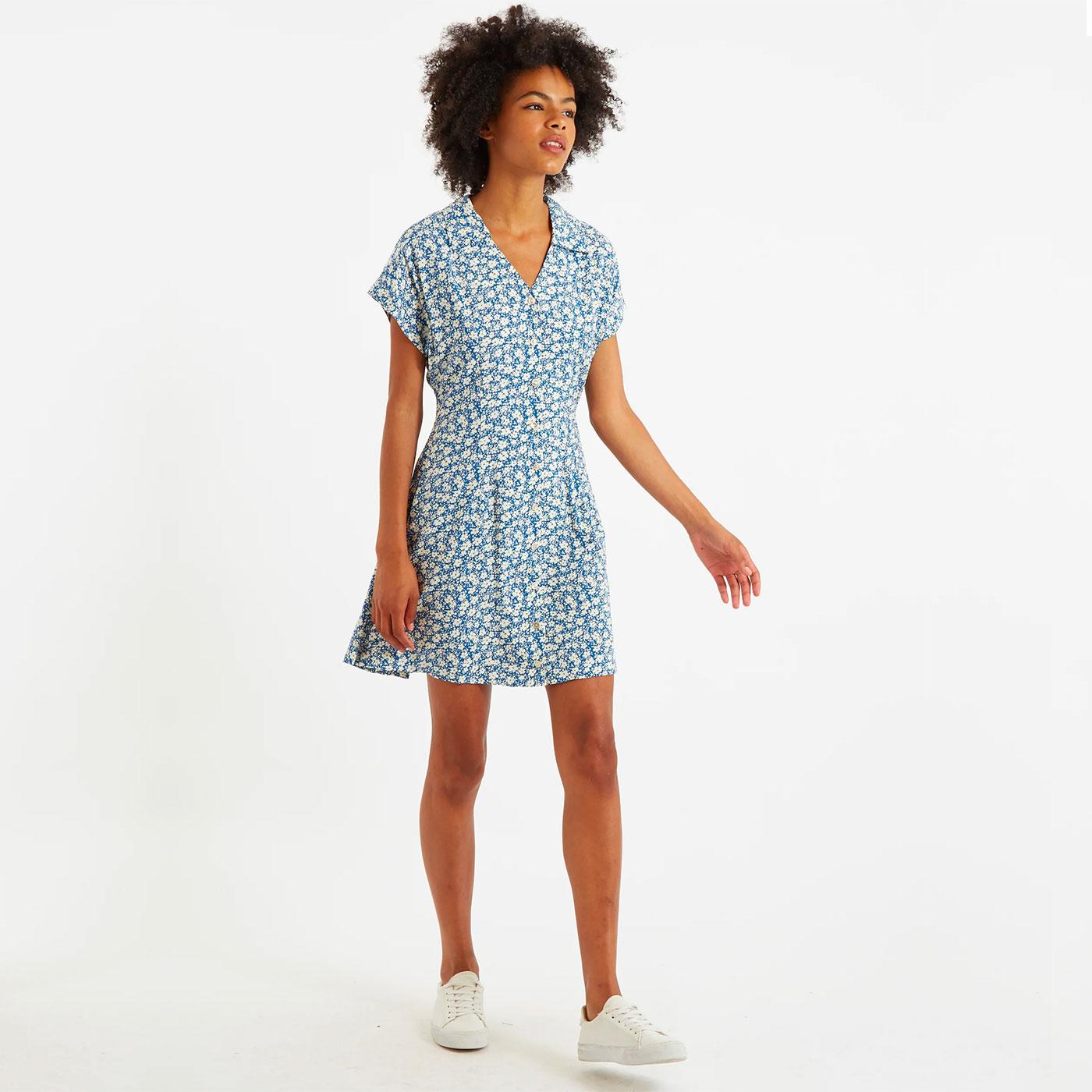 LOUCHE LONDON Prudence Periwinkle Mini Shirt Dress in Blue