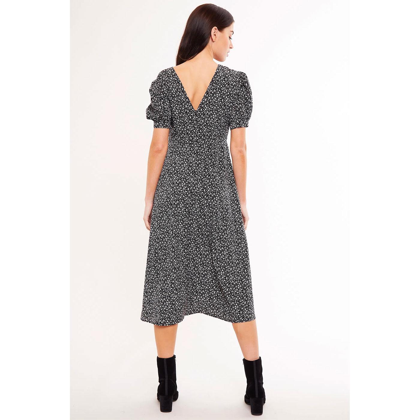 LOUCHE LONDON Stasia Retro Side Split Midi Dress in Night Flower