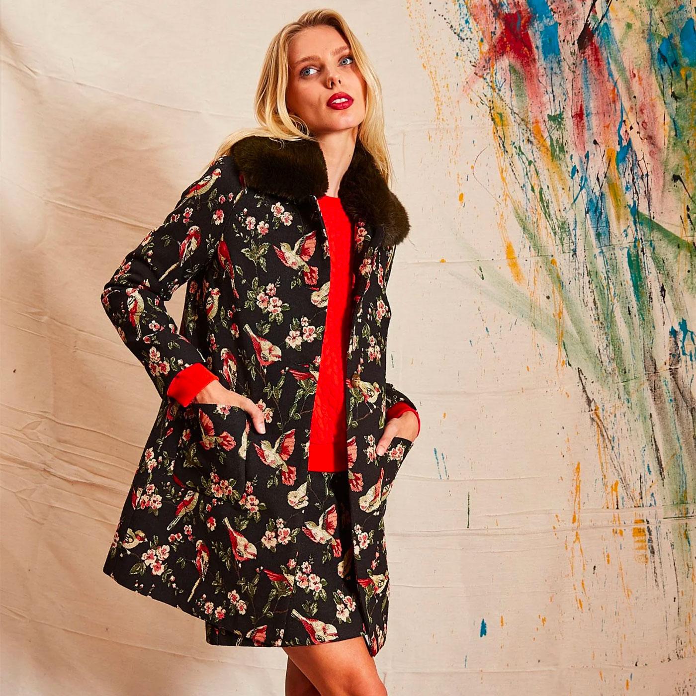 Louche London Aubin Tweet Jacquard Retro 60s Mini Skirt Black