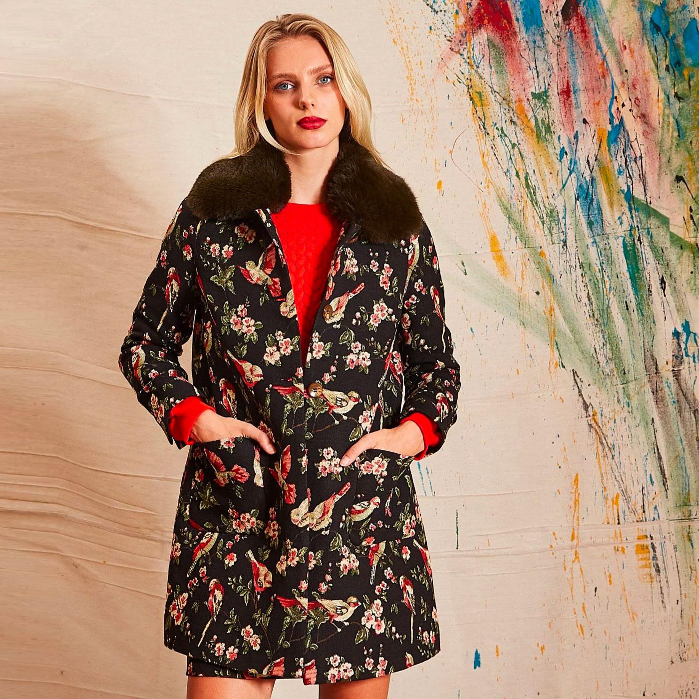 LOUCHE London Dryden Tweet Jacquard Retro 60s A-line Coat