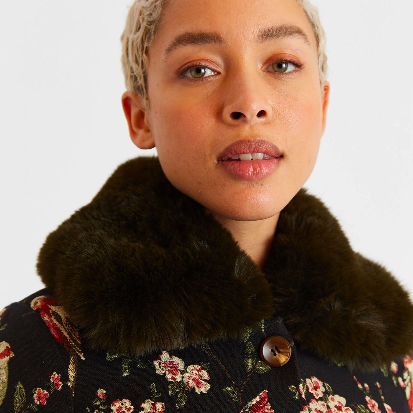 LOUCHE London Dryden Tweet Jacquard Retro 60s A-line Coat