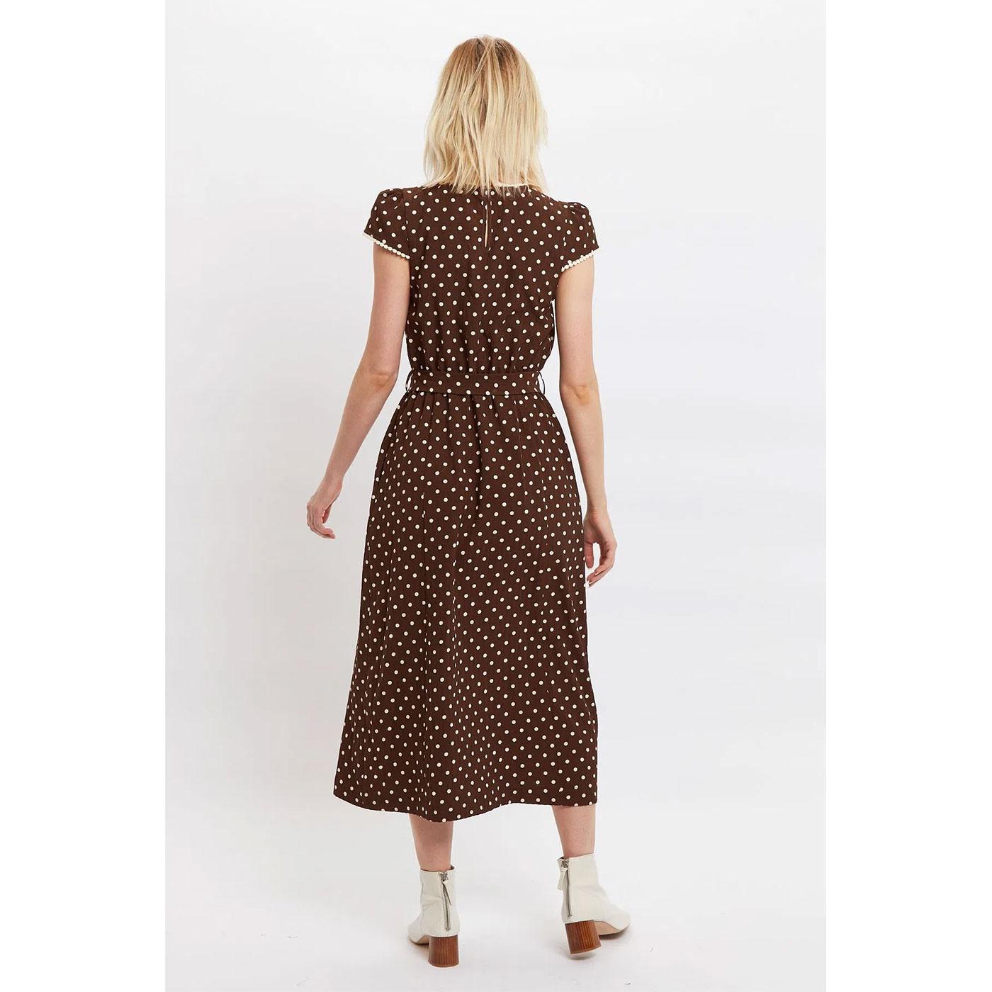 LOUCHE 'Vivian' Pretty Woman Polka Dot Midi Dress in Brown