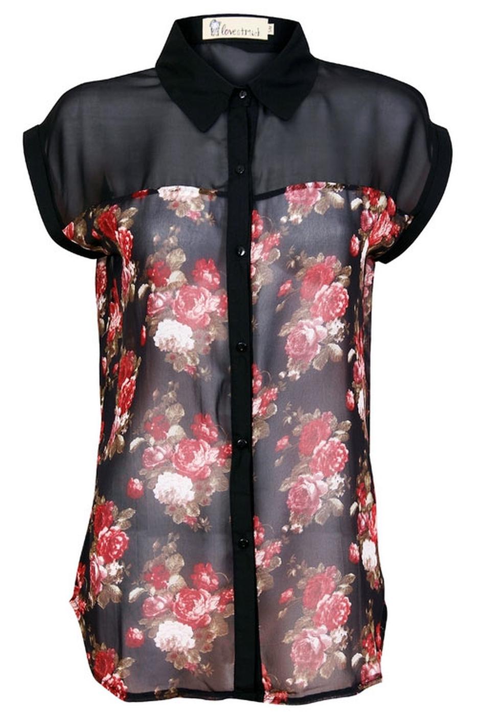 Lovestruck 'Imogen' Retro Vintage style Floral Rose Chiffon Shirt