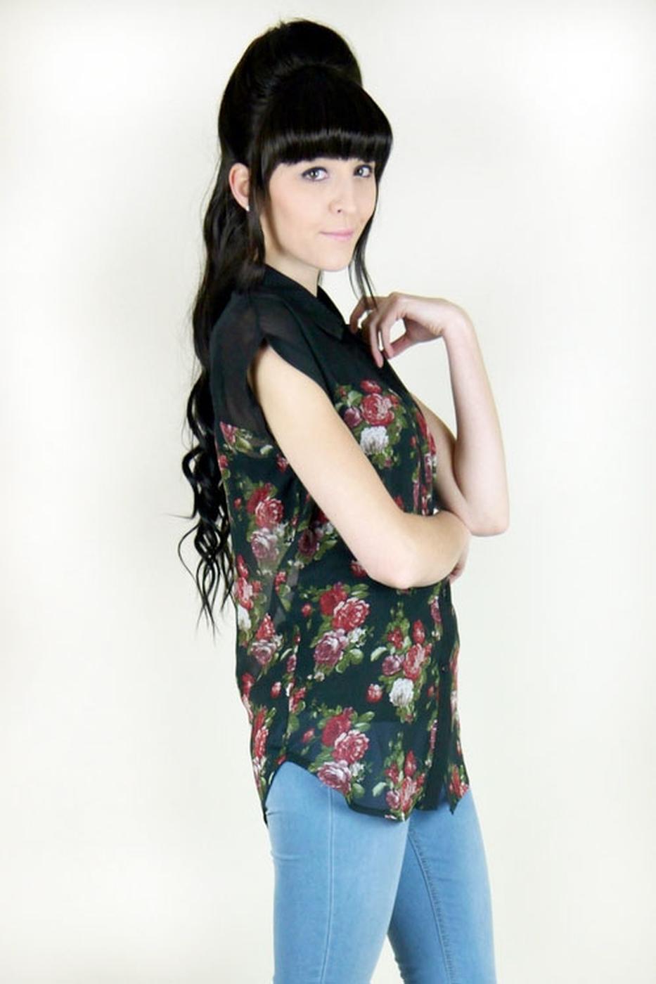 Lovestruck 'Imogen' Retro Vintage style Floral Rose Chiffon Shirt