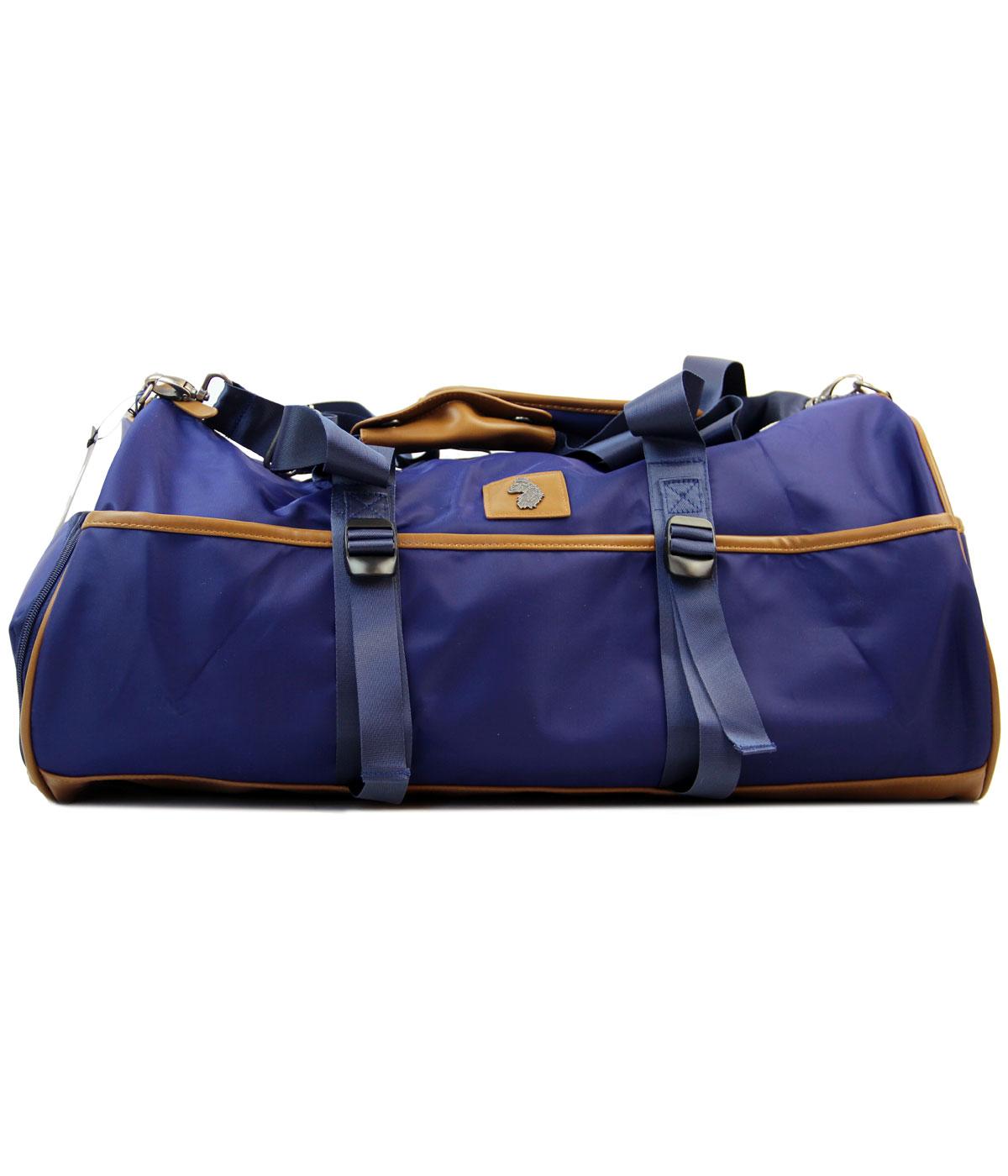 LUKE 1977 Rafferty Retro Indie Mod Nylon Holdall Bag in Navy/Tan