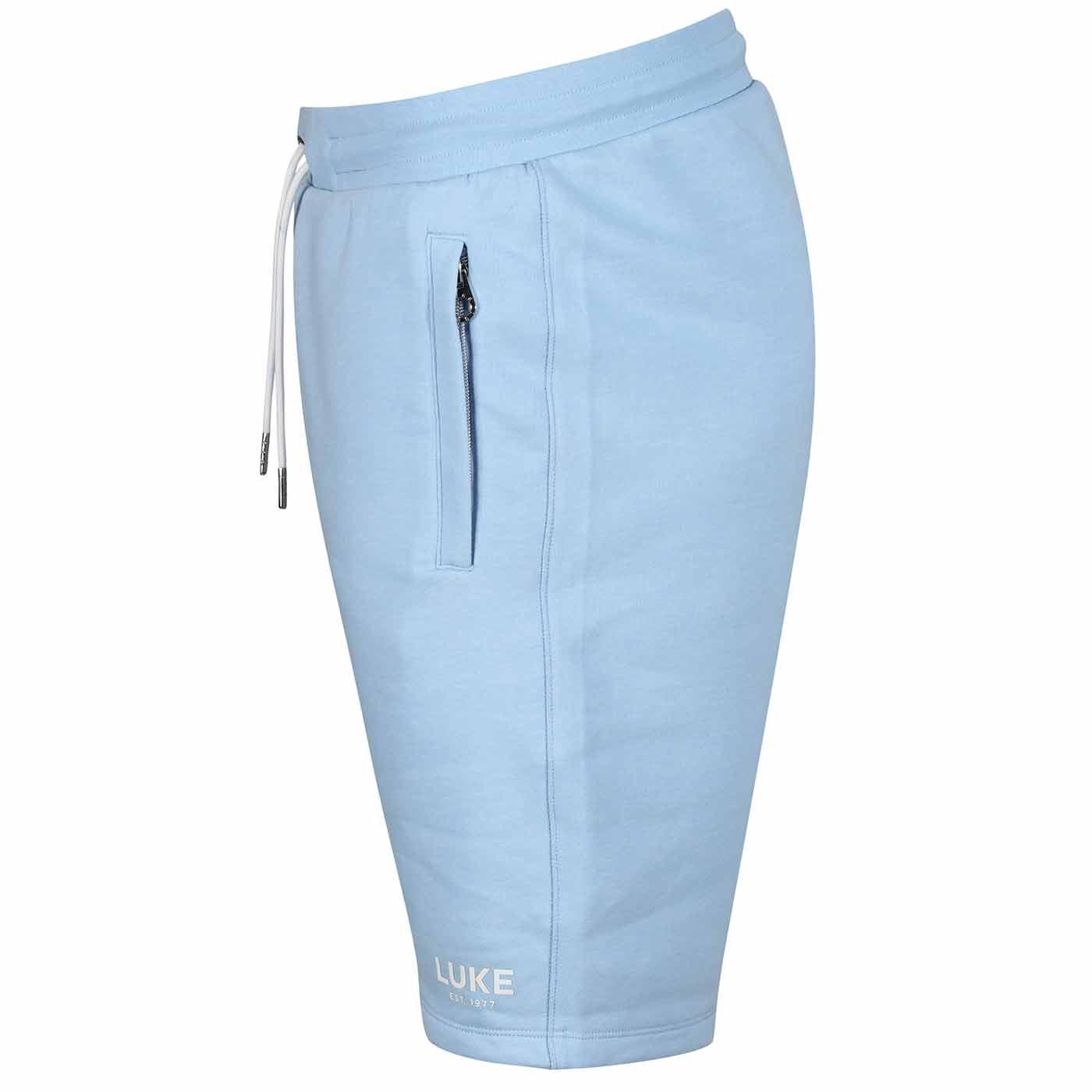 Luke 1977 Retro Staggering Sweat Sports Shorts in Sky Blue