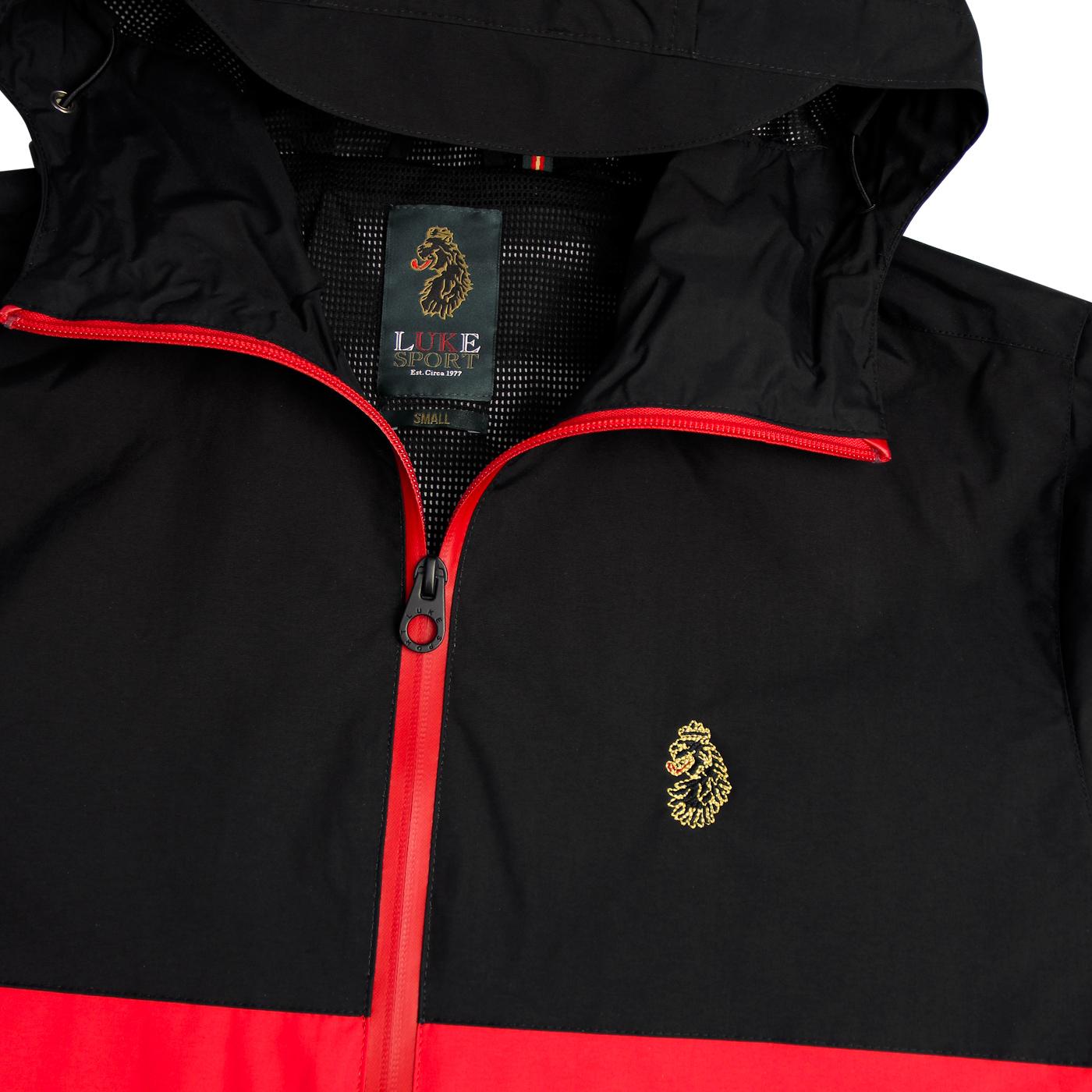 LUKE Strada Retro 1990s Colour Block Hooded Jacket in Red