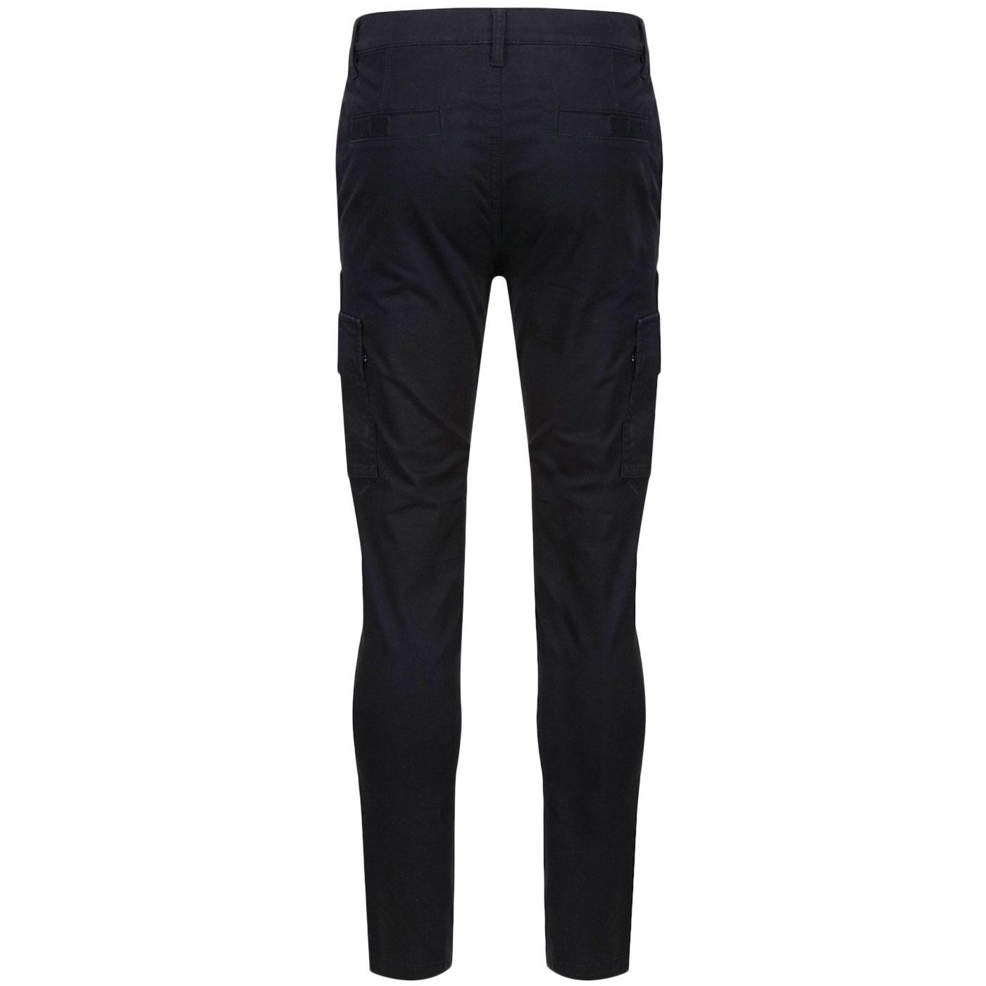 LUKE Trapper John Retro Slim Leg Cargo Trousers in Jet Black