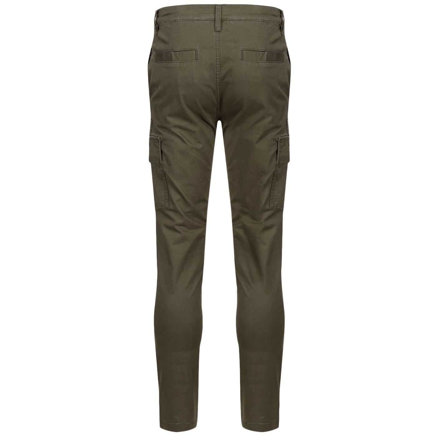 LUKE Trapper John Retro Slim Cargo Trousers in Military Green