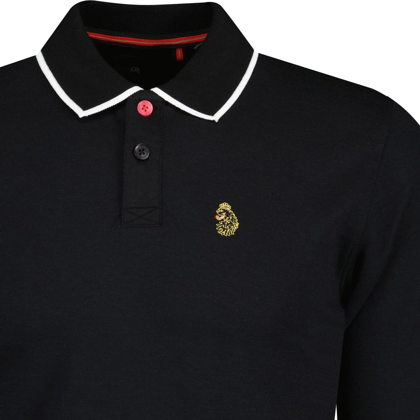Luke Sport Retro Sports Long Meadtastic Polo in Jet Black