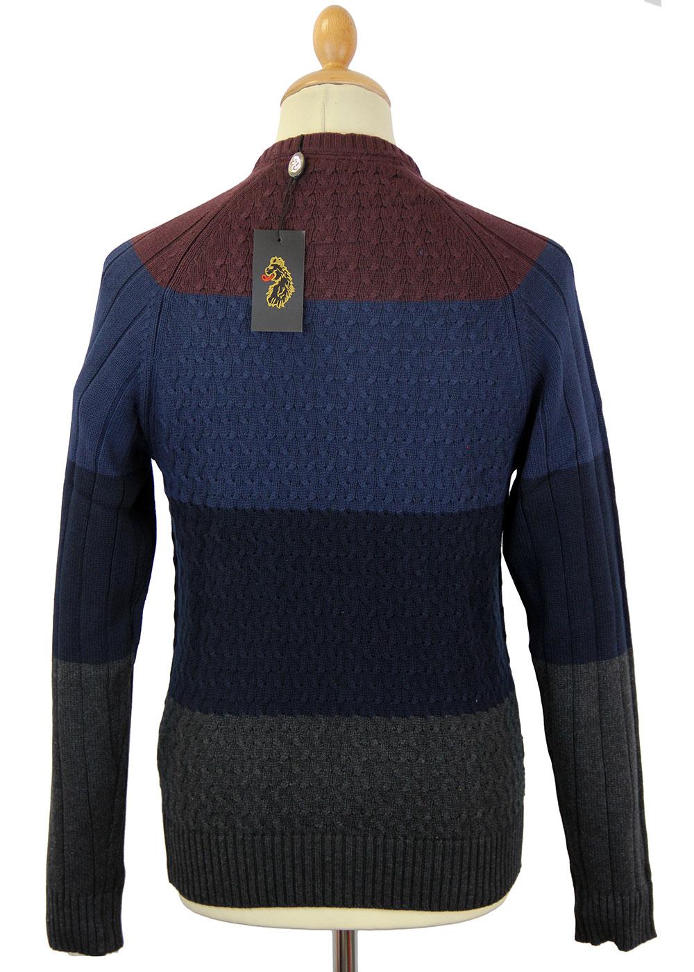 LUKE 1977 Jester Retro Mod Cable Detail Block Stripe Jumper Jet