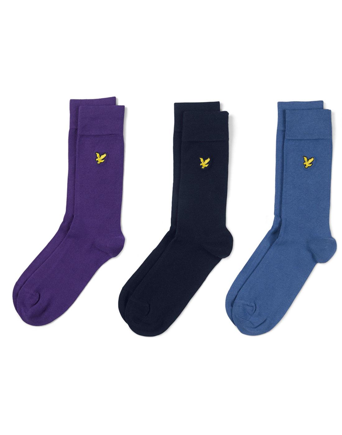 LYLE & SCOTT Men's Retro Mod 3 Pack Socks in Navy Blue and Purple