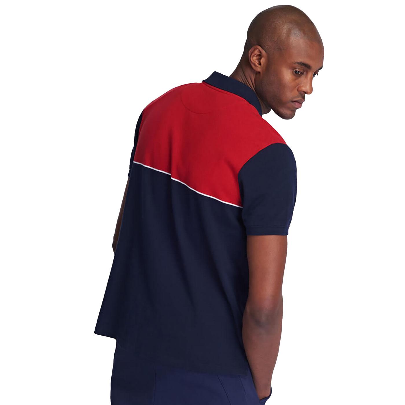 LYLE & SCOTT Yoke Block Stripe Pique Polo Shirt in Navy/Red