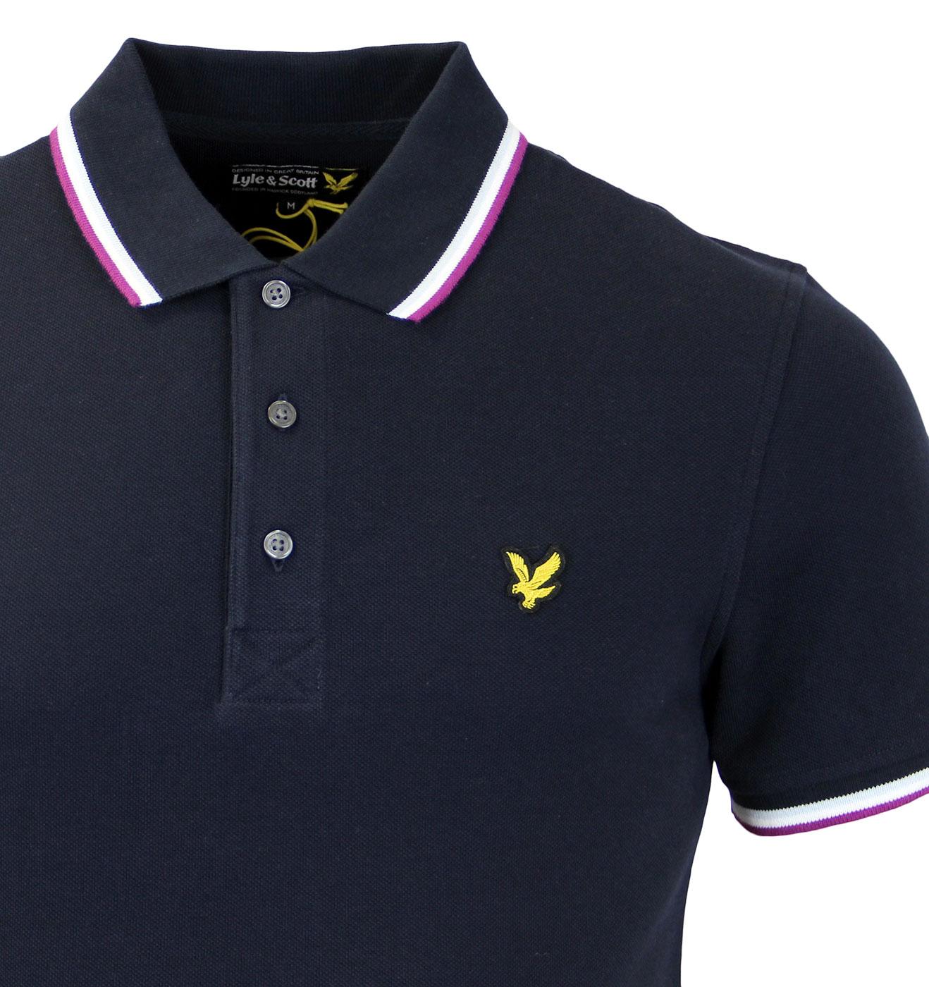 LYLE & SCOTT Retro 60s Mod SS Tipped Polo Shirt in New Navy