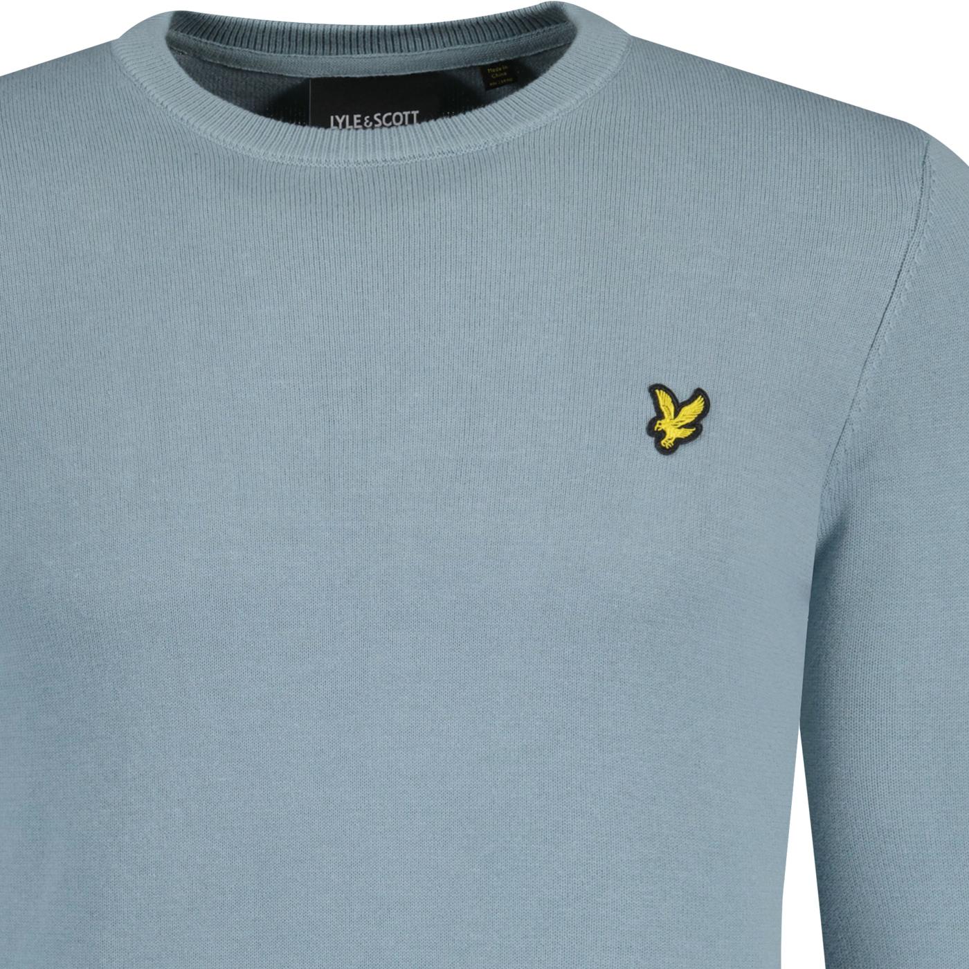 Lyle & Scott Retro Crew Neck Cotton Knitted Jumper Slate Blue