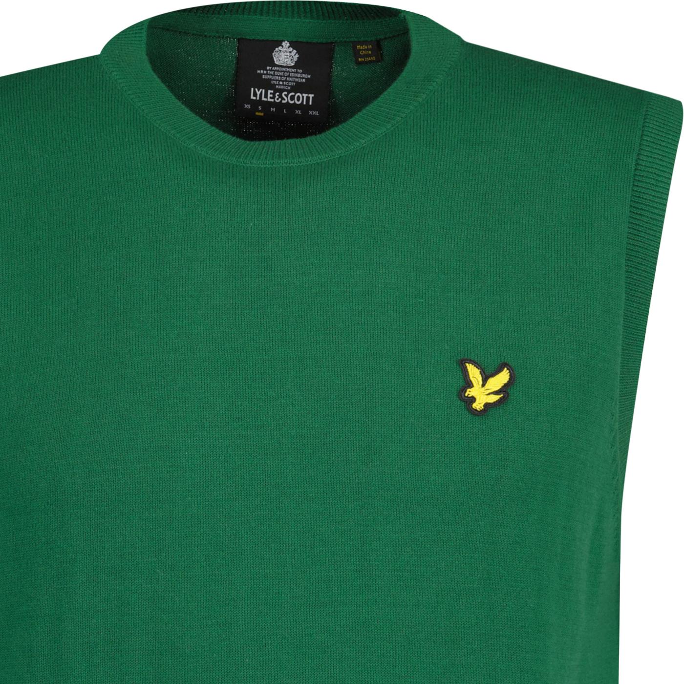 Lyle & Scott Retro Cotton Crew Neck Vest in English Green