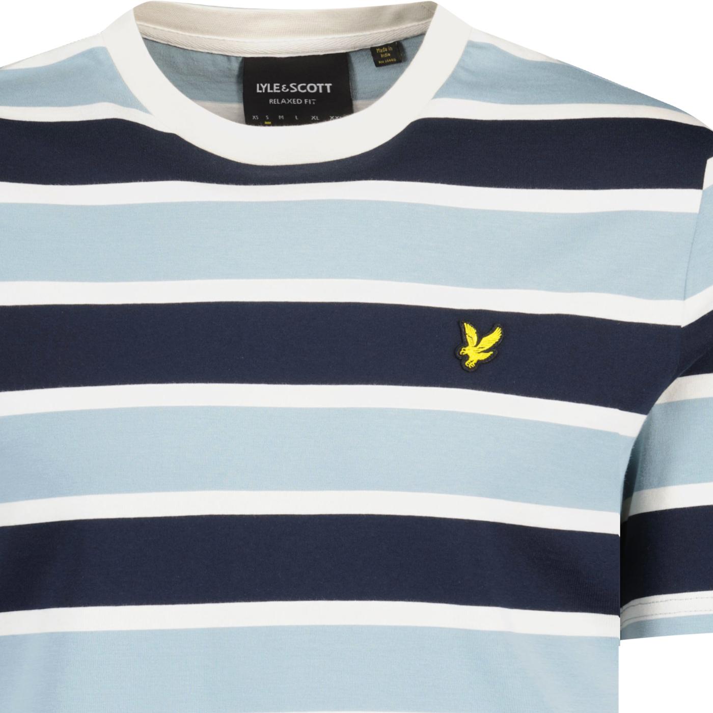Lyle & Scott Men's Retro Stripe Jersey Crew T-shirt in Slate Blue