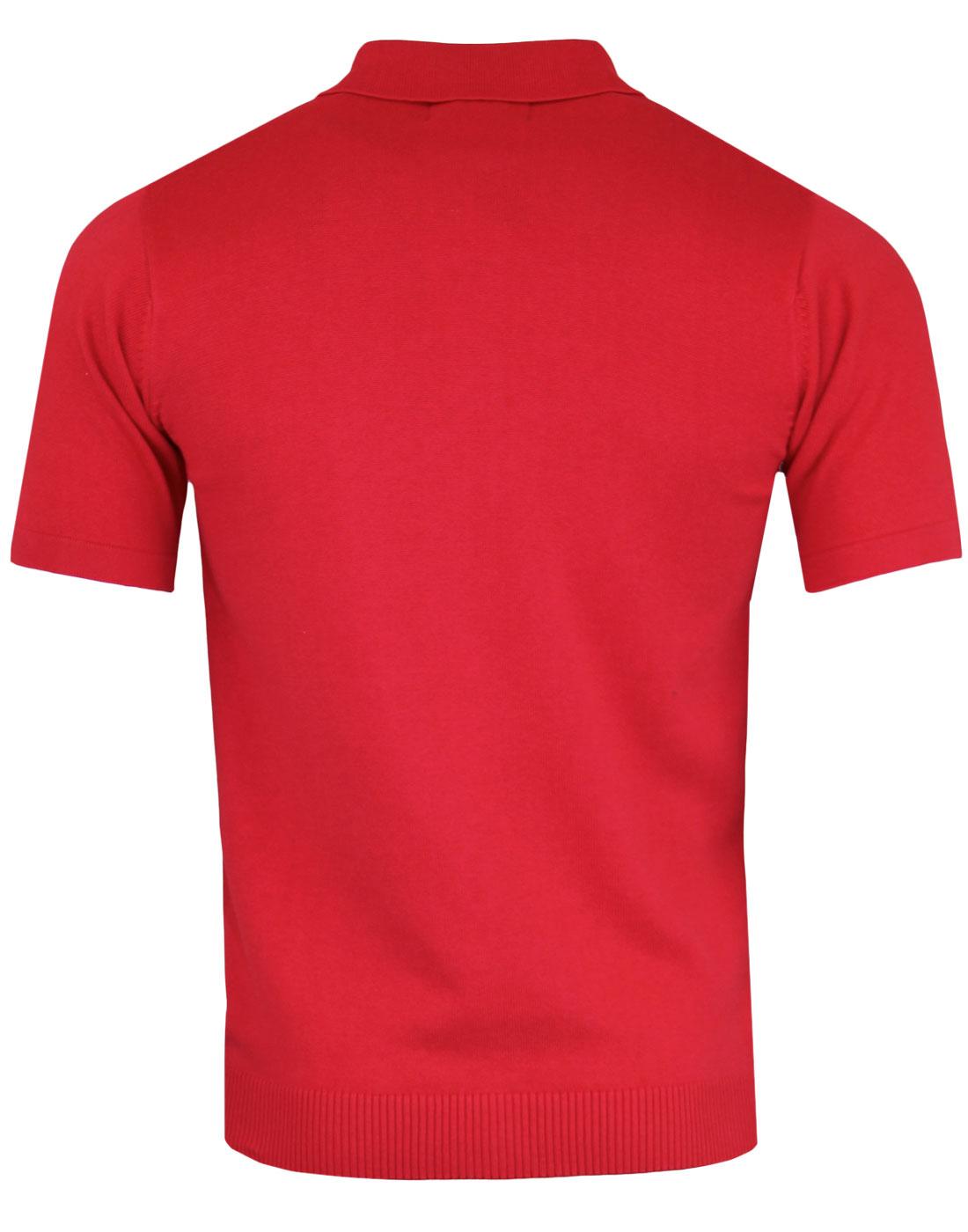 MADCAP ENGLAND Capitol Retro Mod Stripe Zip Through Knit Polo Red