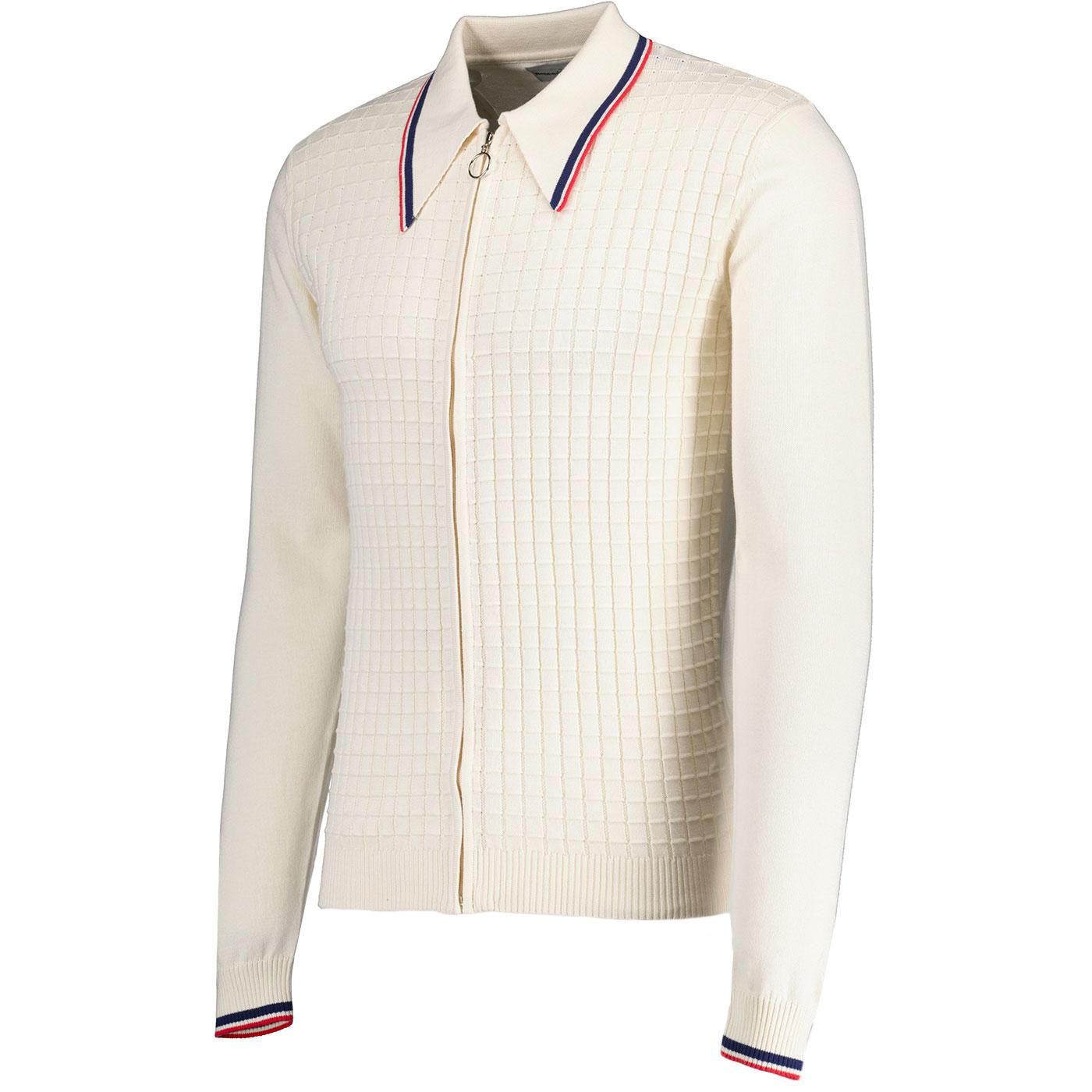 Apollo Madcap Grid Check Spear Collar Zip Polo Cardigan White