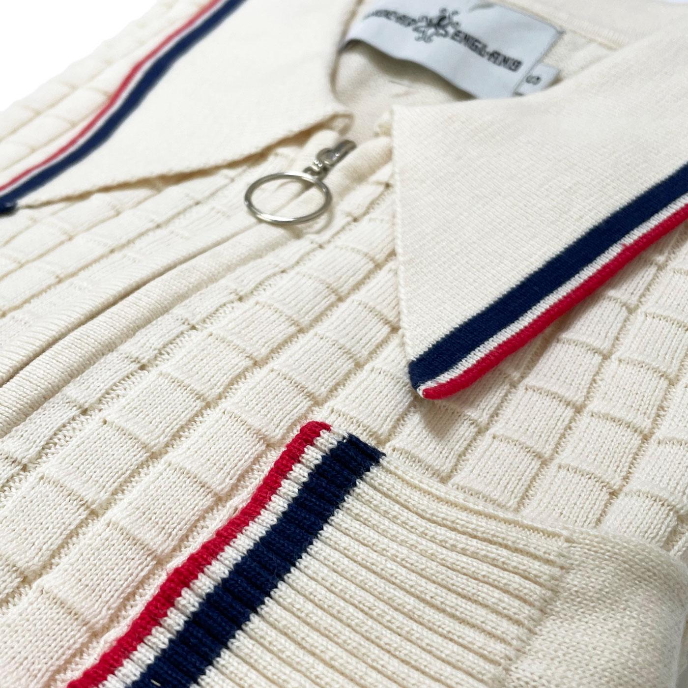 Apollo Madcap Grid Check Spear Collar Zip Polo Cardigan White